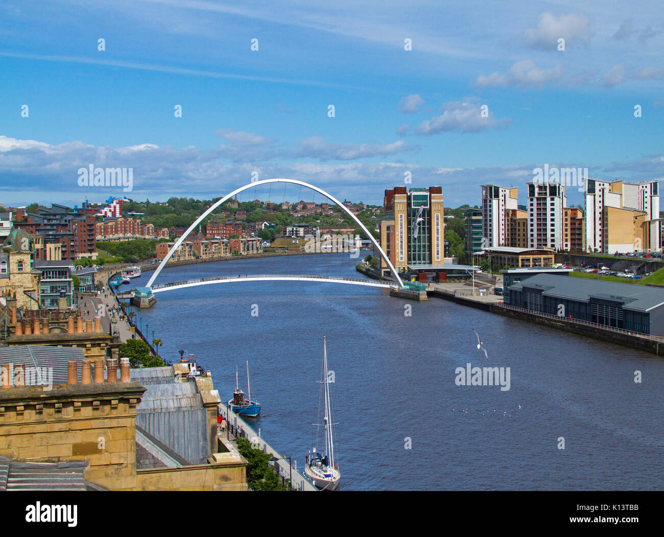 Gateshead millennium bridge, tilting pedestrian bridge across Tyne ...