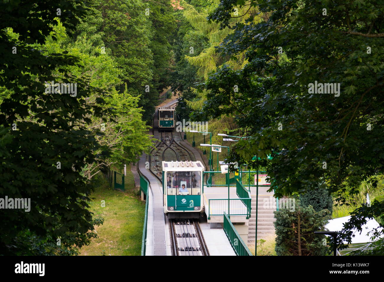 PRAGUE, CZECH REPUBLIC - JUNE 17: Tourists traveling with Petrin ...
