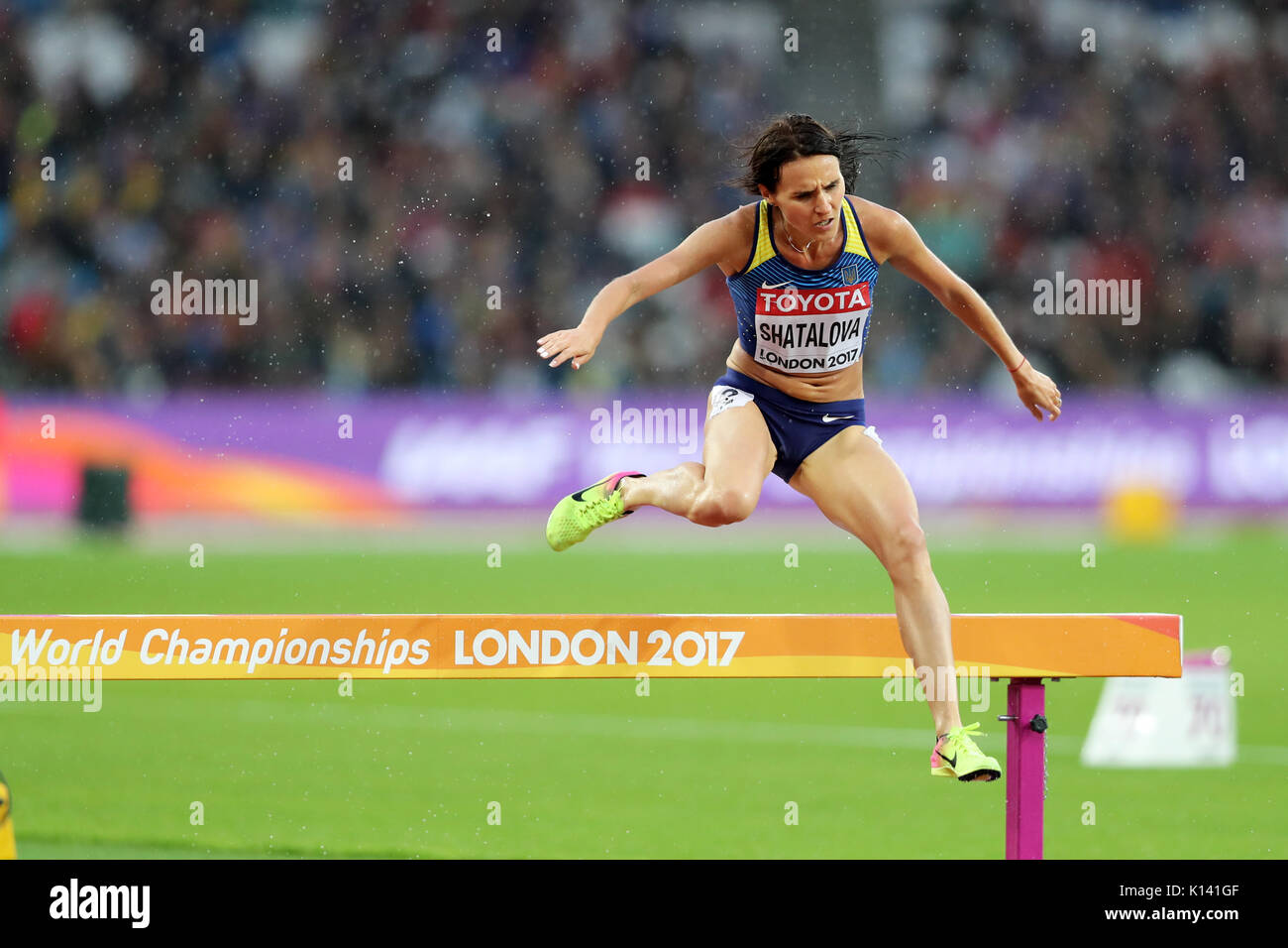 Mariya SHATALOVA (Ukraine) competing in the Women's 3000m Steeplechase ...