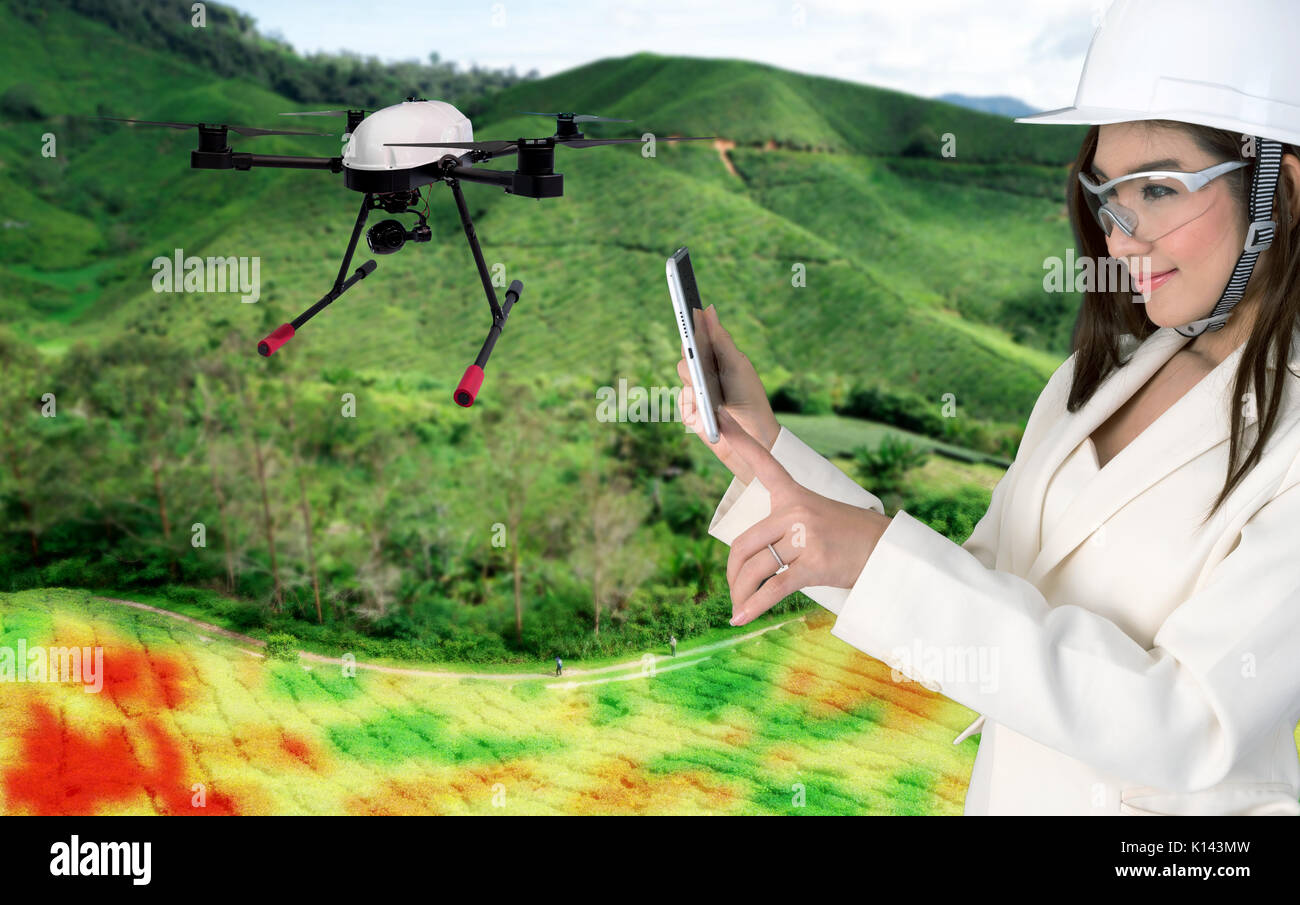 Smart agriculture , farm , precision farming concept. Drone and NIR ...