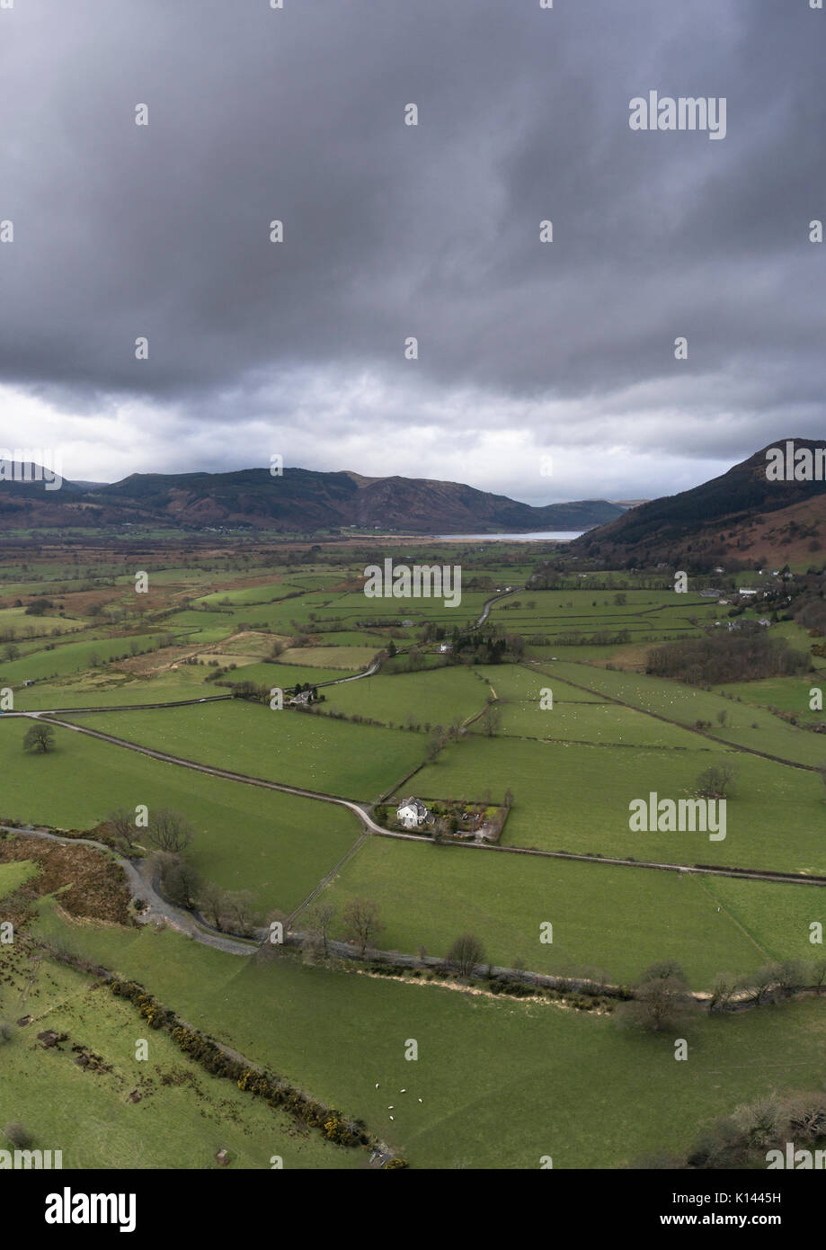 Aerial view of Derwentwater and Keswick by drone from Applethwaite ...