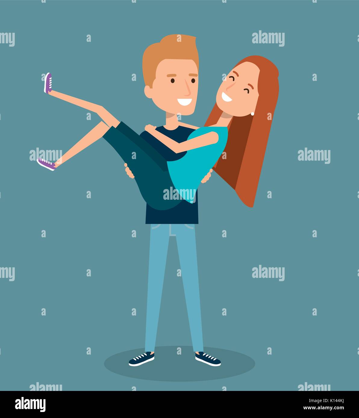 happy couple man holding carrying his girlfriend in arms cartoon vector ...
