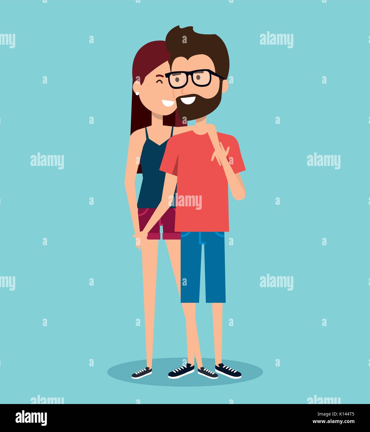young happy couple gesturing smile on blue background vector ...