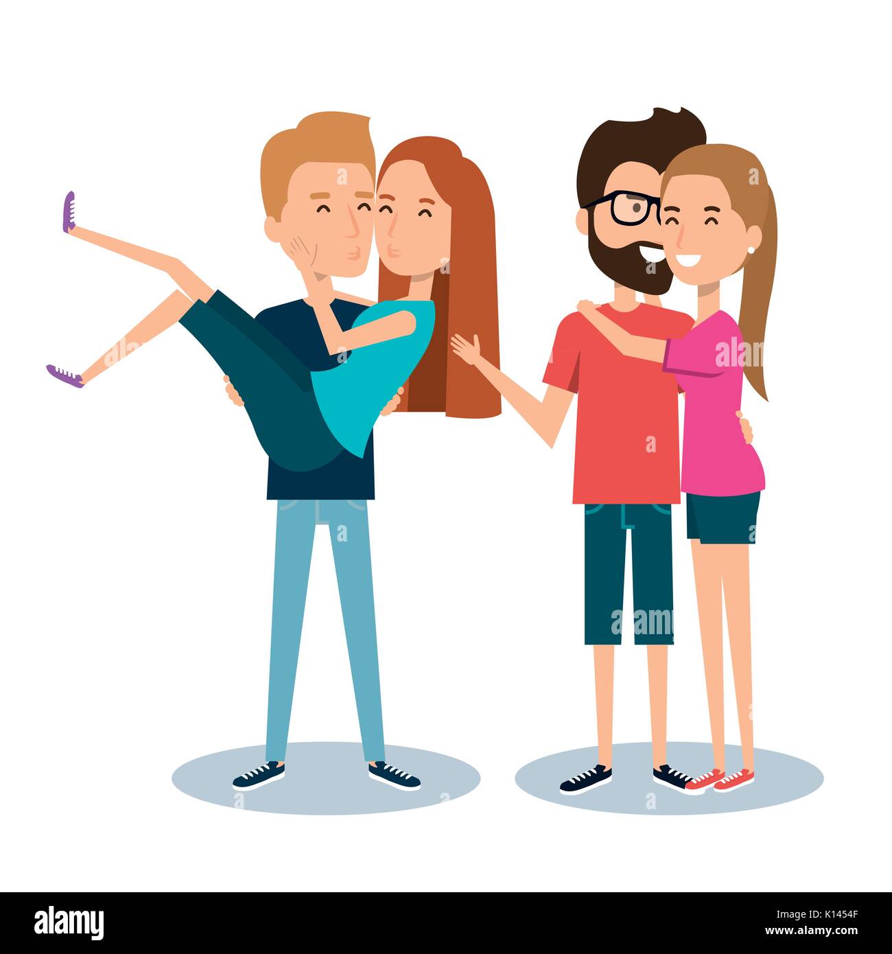 two couples of young people together cartoon style vector illustration ...