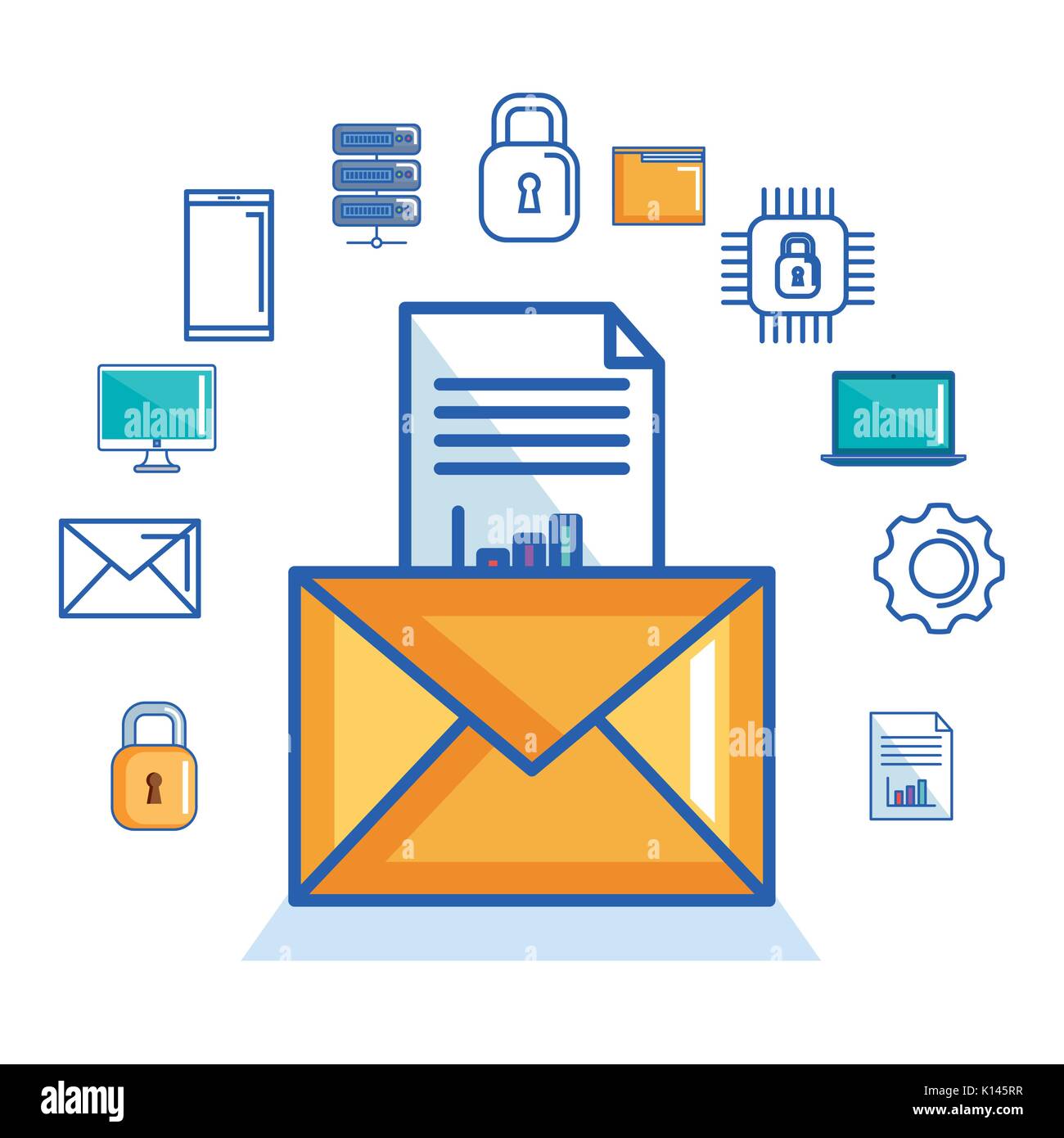 email message document security cyber digital vector illustration Stock ...