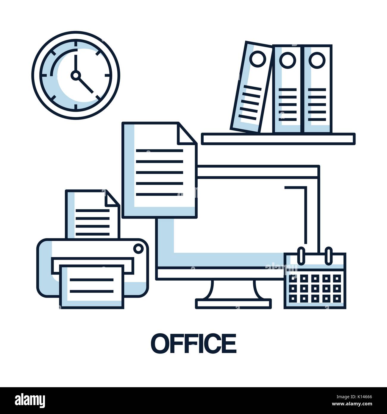 office computer print paper calendar clock folder Stock Vector Image ...