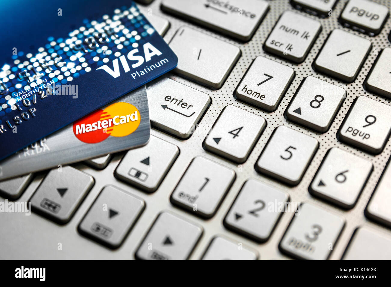 Bangkok, Thailand - August 24, 2017: Close up shot of 2 credit cards ...