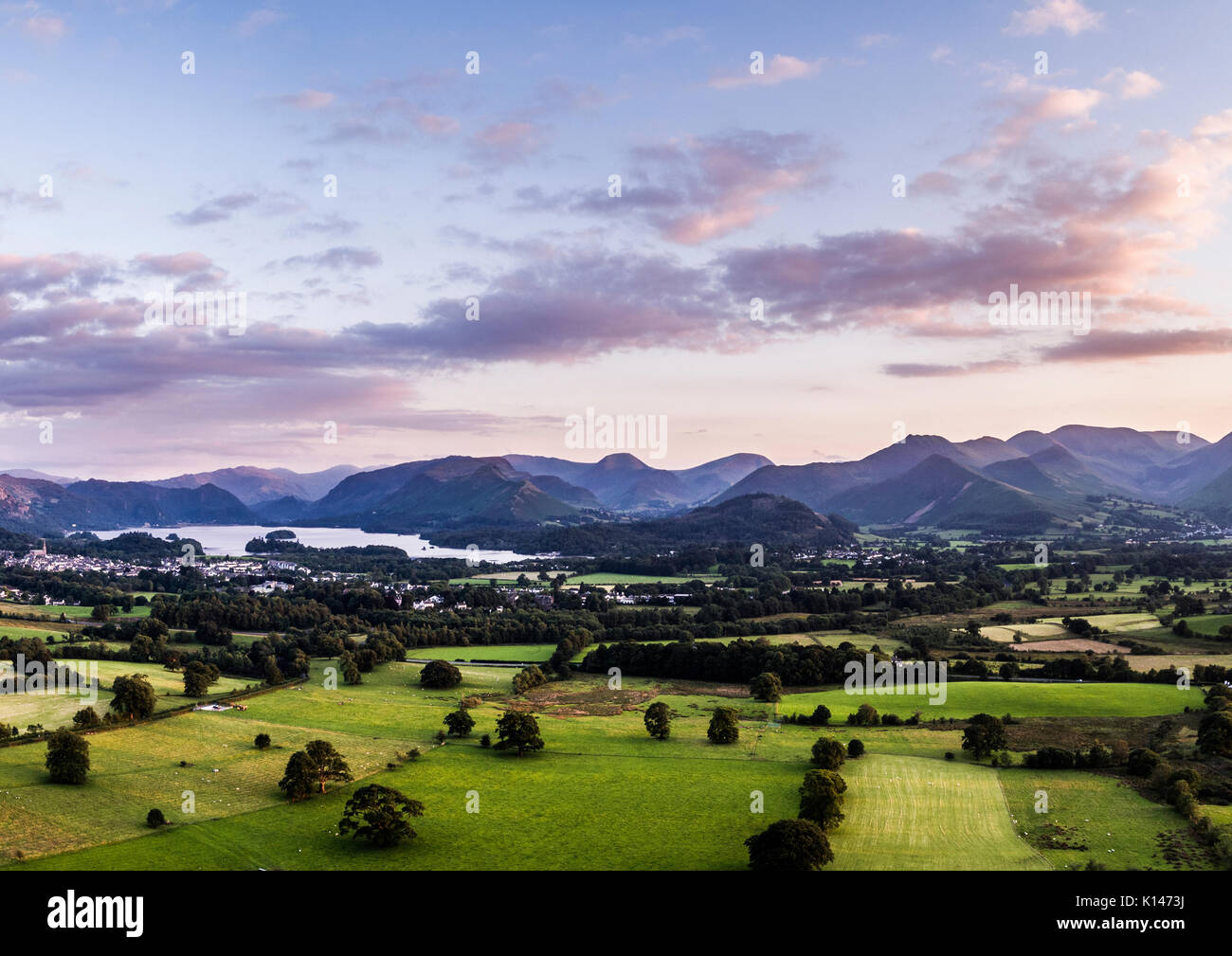 Sunsetting over Keswick, Bassenthwaite and the A66 Stock Photo - Alamy