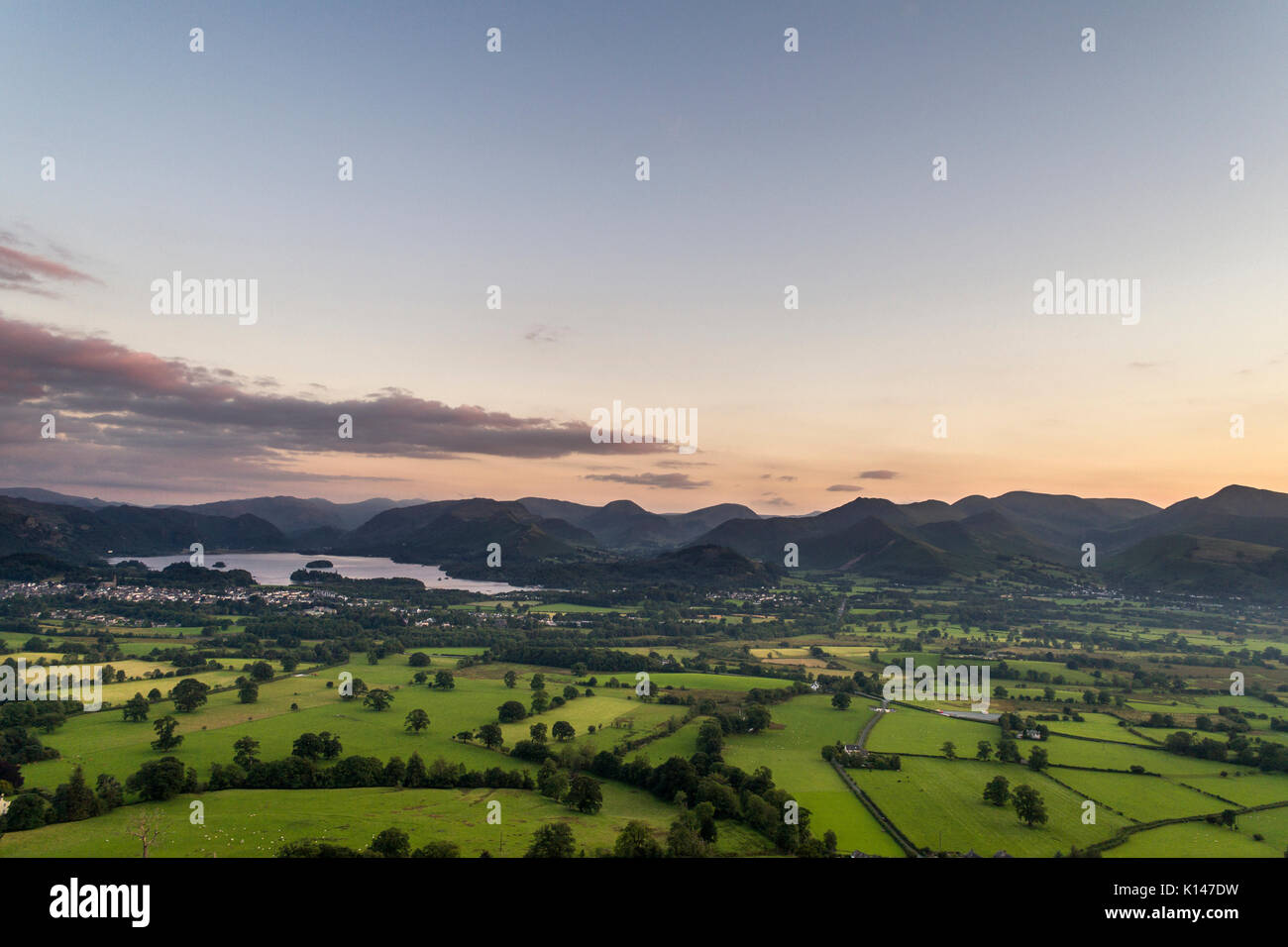 Sunsetting over Keswick, Bassenthwaite and the A66 Stock Photo - Alamy