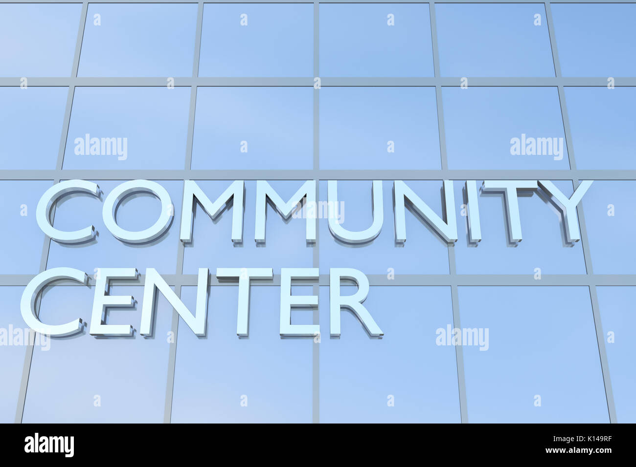 3D illustration of office building with the script "COMMUNITY CENTER ...