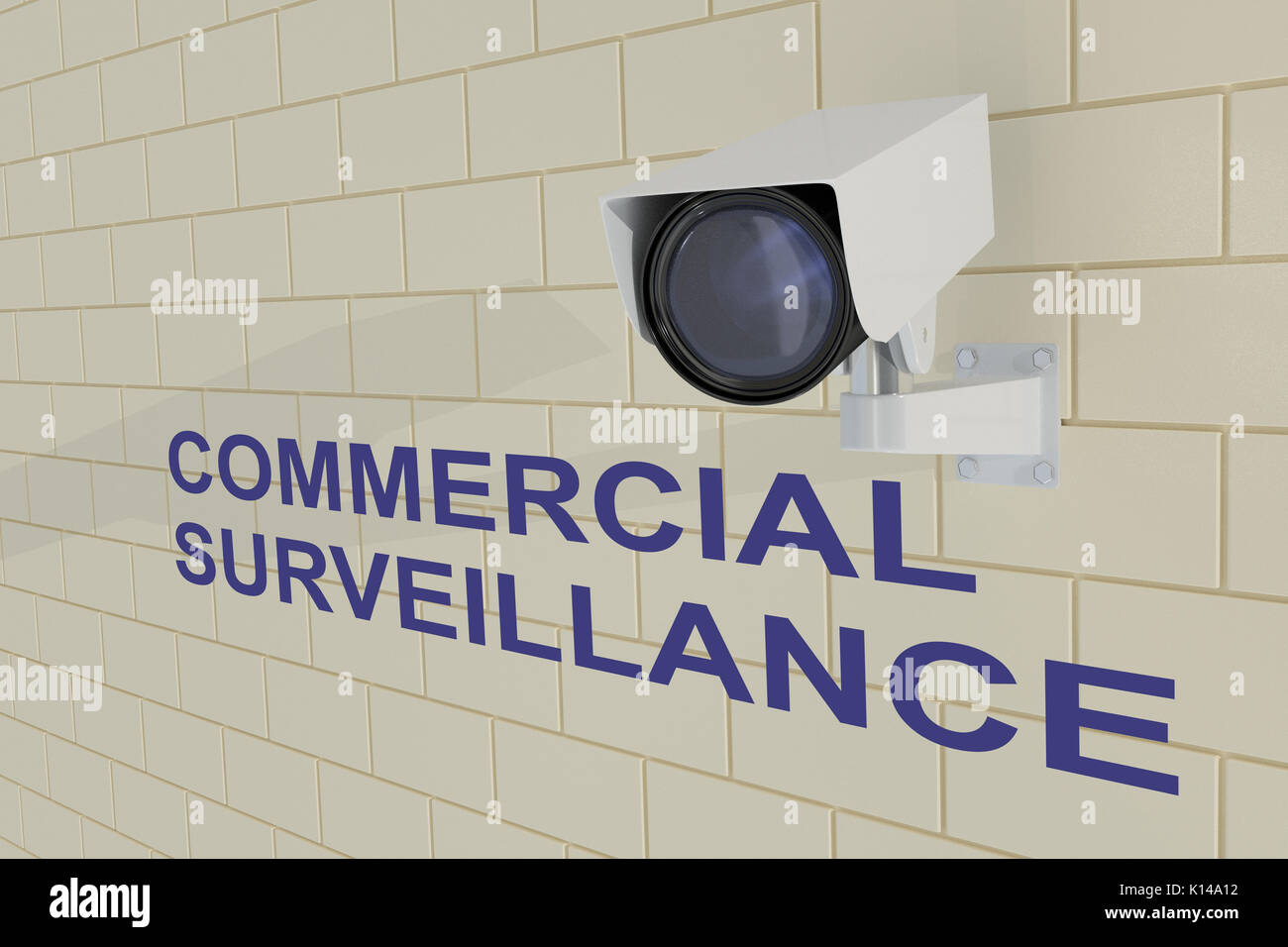 3D illustration of "COMMERCIAL SURVEILLANCE" title under security ...