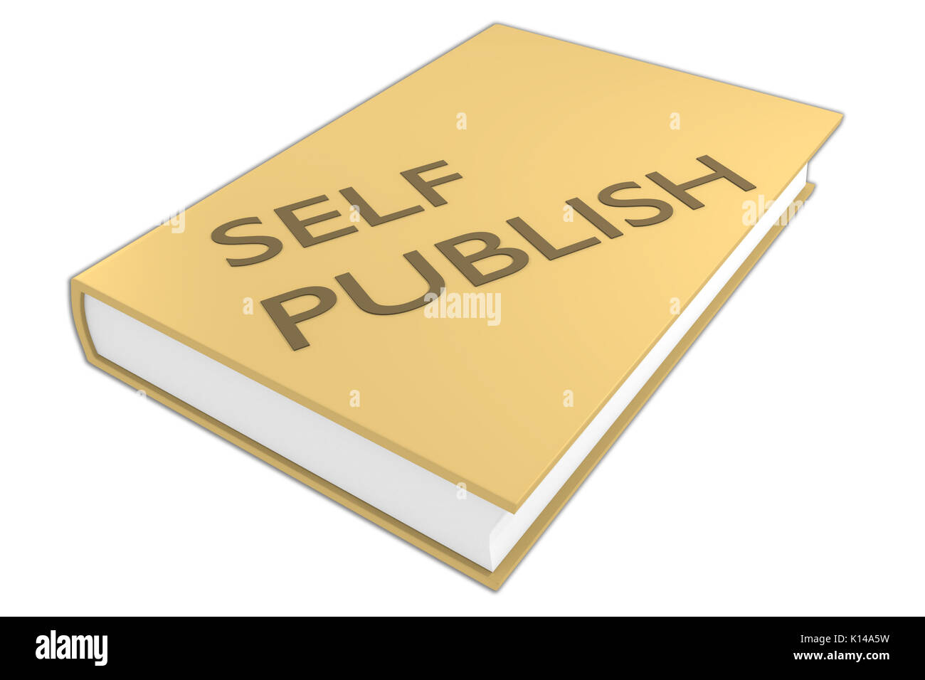 3D illustration of "SELF PUBLISH" script on a book, isolated on white ...