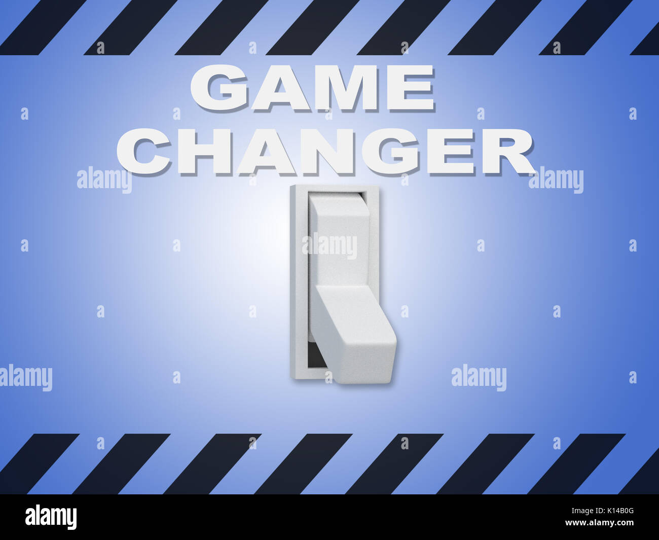 3D illustration of "GAME CHANGER" title above an electric switch on ...