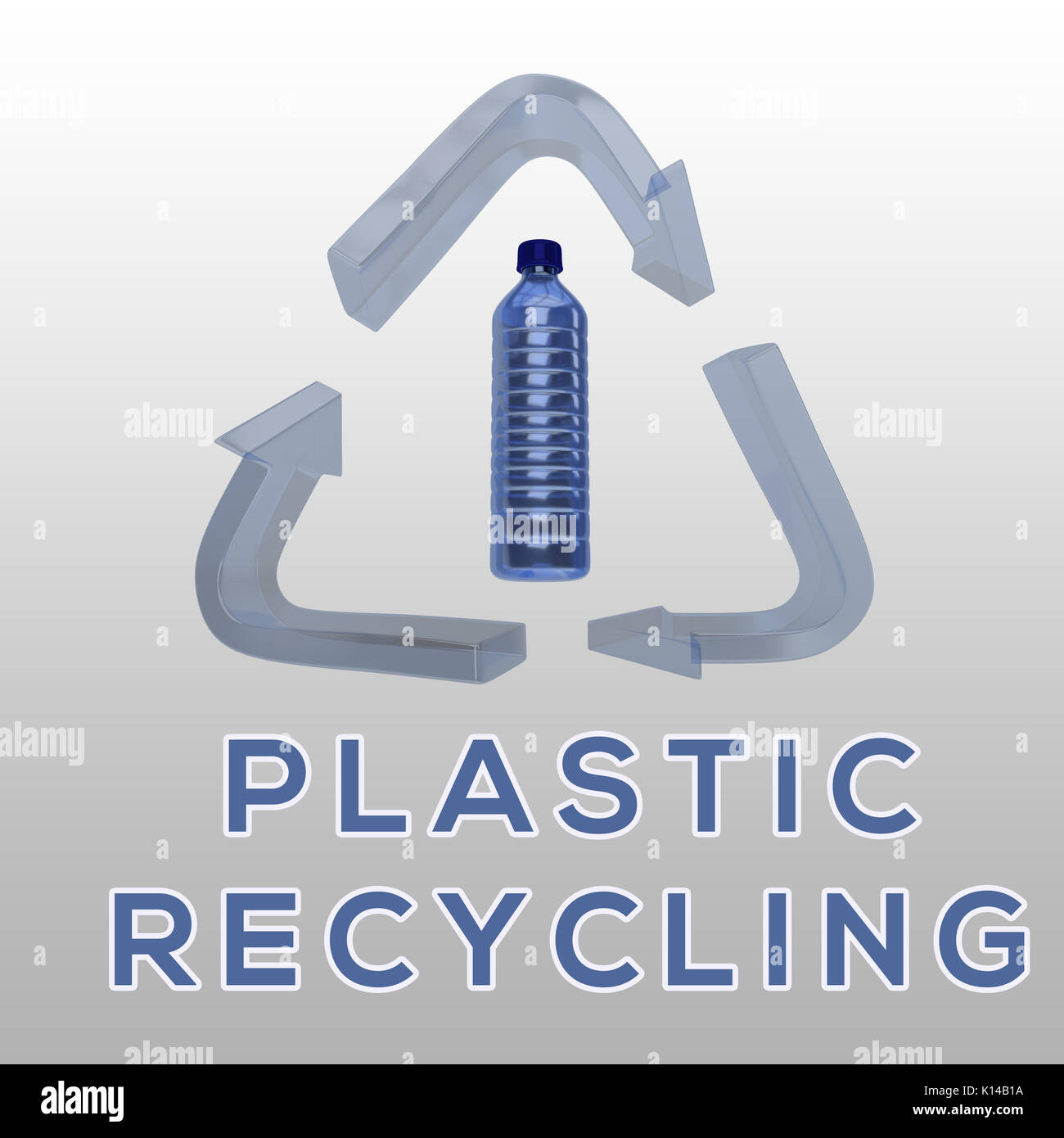 3D illustration of "PLASTIC RECYCLING" title with plastic bottle in a ...