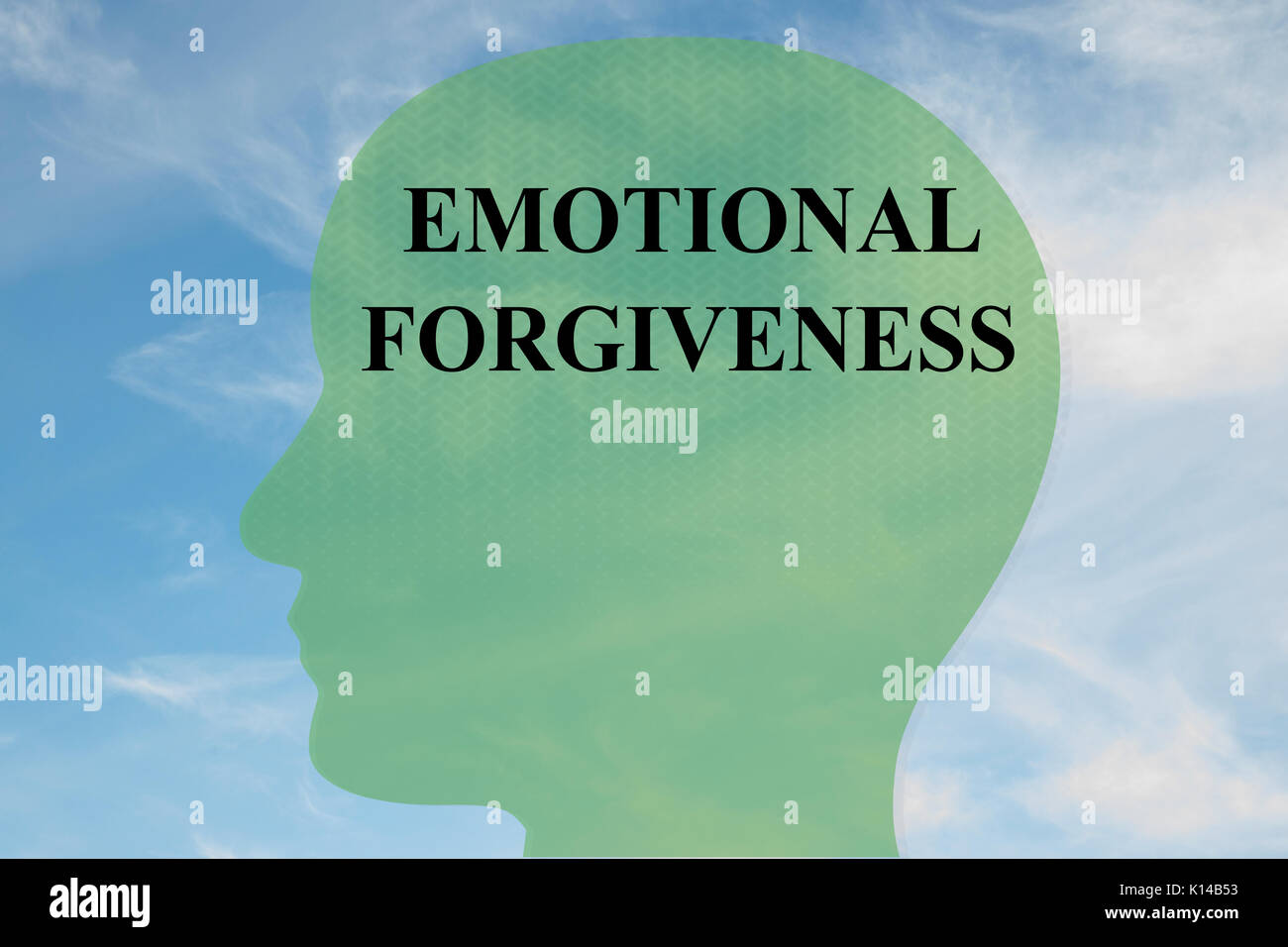 Render illustration of "EMOTIONAL FORGIVENESS" title on head silhouette ...