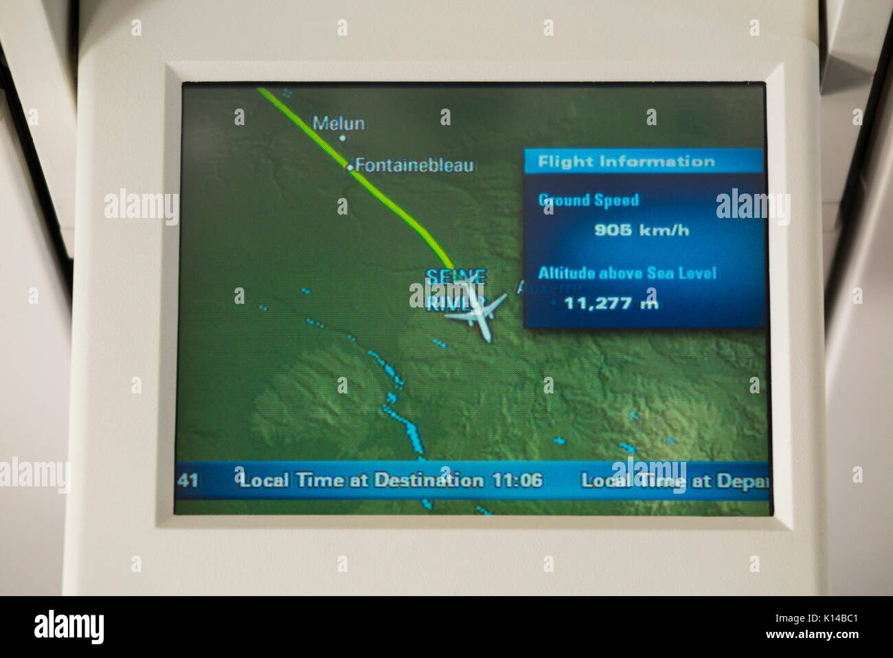 Aeroplane / air plane cabin flight position map display on TV screen ...