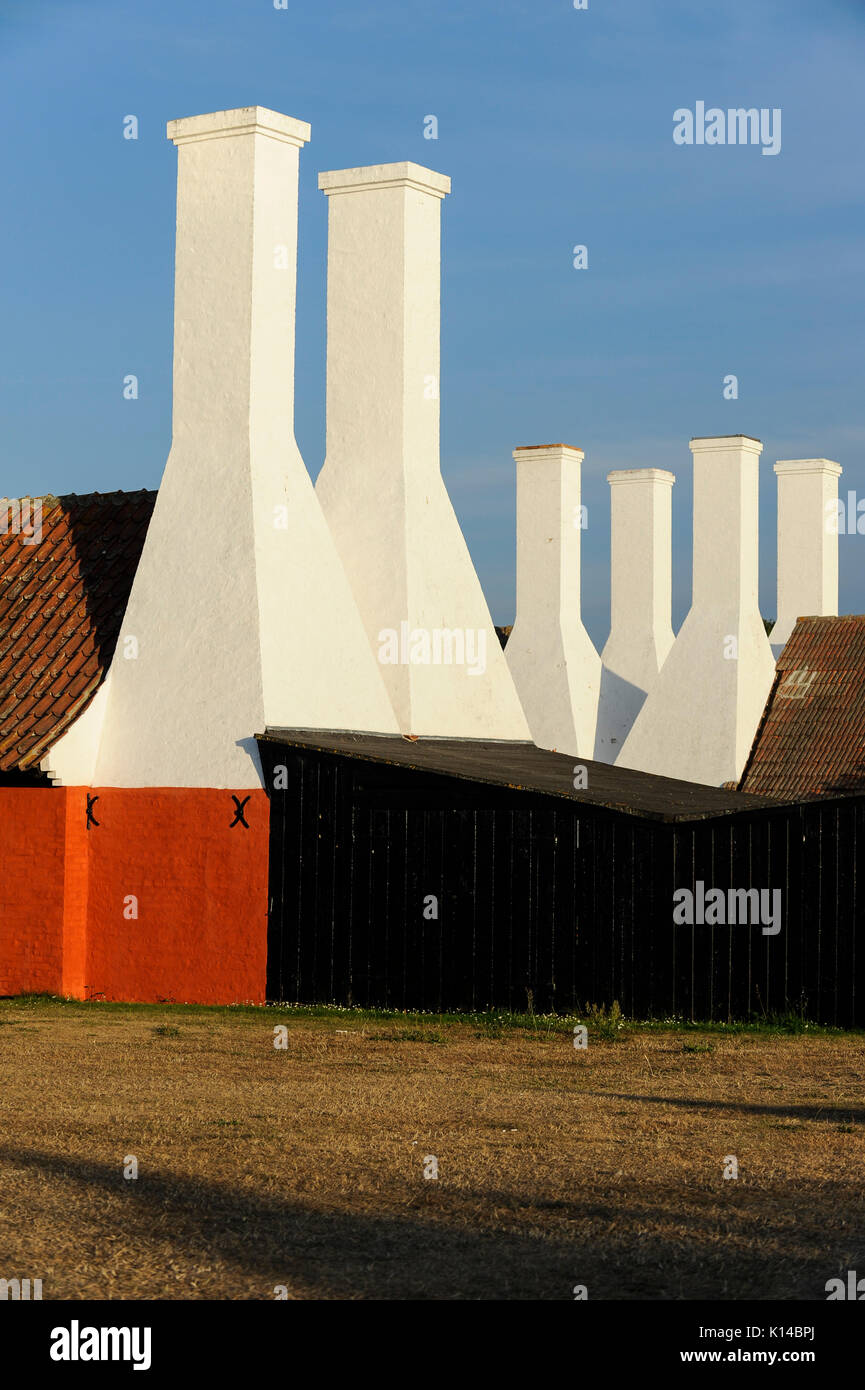 DENMARK, Bornholm , Hasle, traditional fish smoking house, white ...