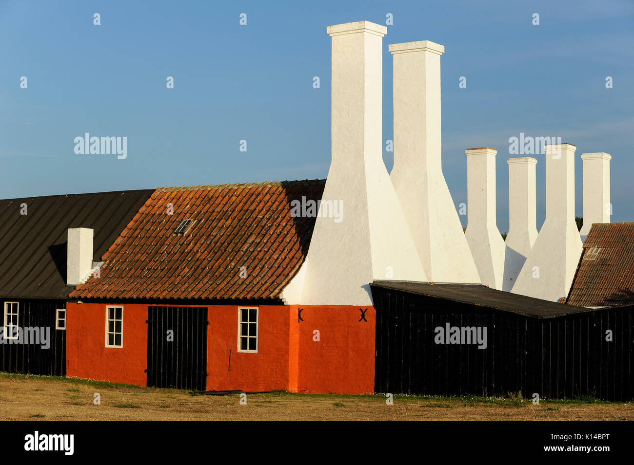 DENMARK, Bornholm , Hasle, traditional fish smoking house, white ...