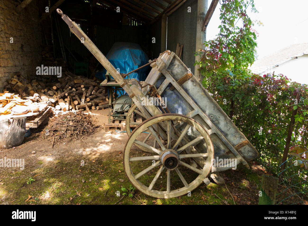 Genuine old vintage wooden draught cart, to be pulled by draft animals ...
