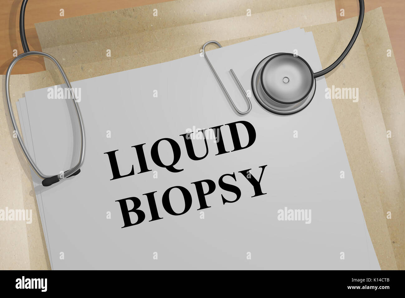 3D illustration of "LIQUID BIOPSY" title on a medical document Stock ...