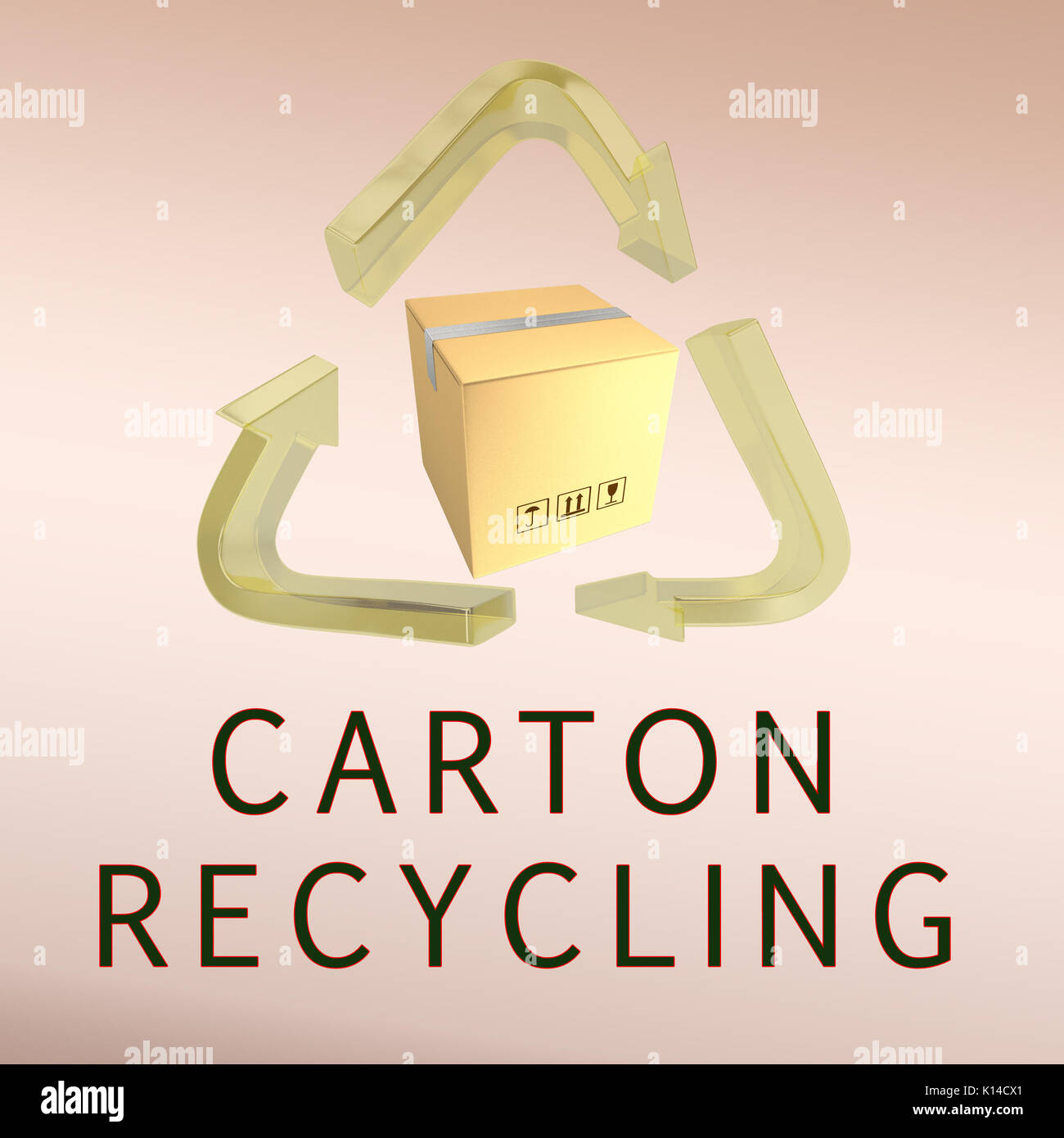 3D illustration of "CARTON RECYCLING" title with a carton box in a ...