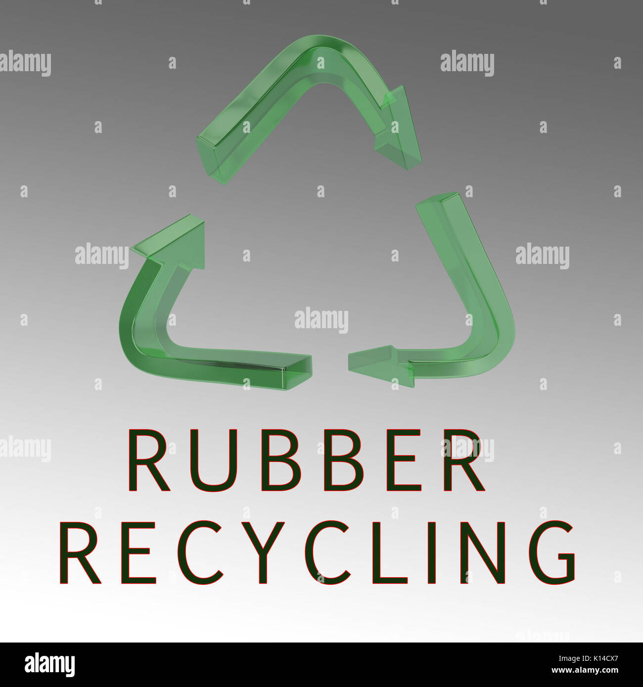 3D illustration of "RUBBER RECYCLING" title with recycling symbol as a ...