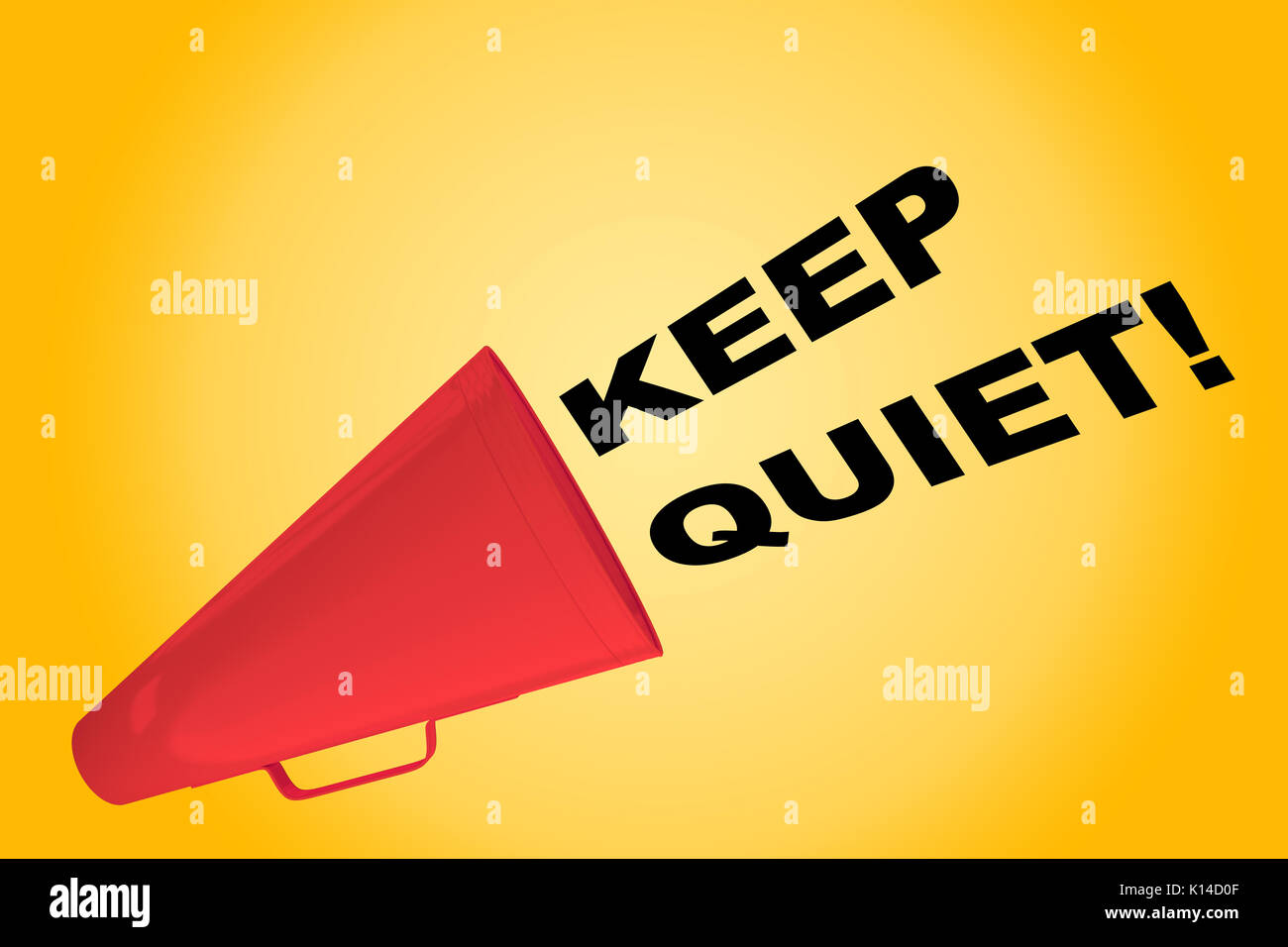 3D illustration of "KEEP QUIET!" title flowing from a loudspeaker Stock ...