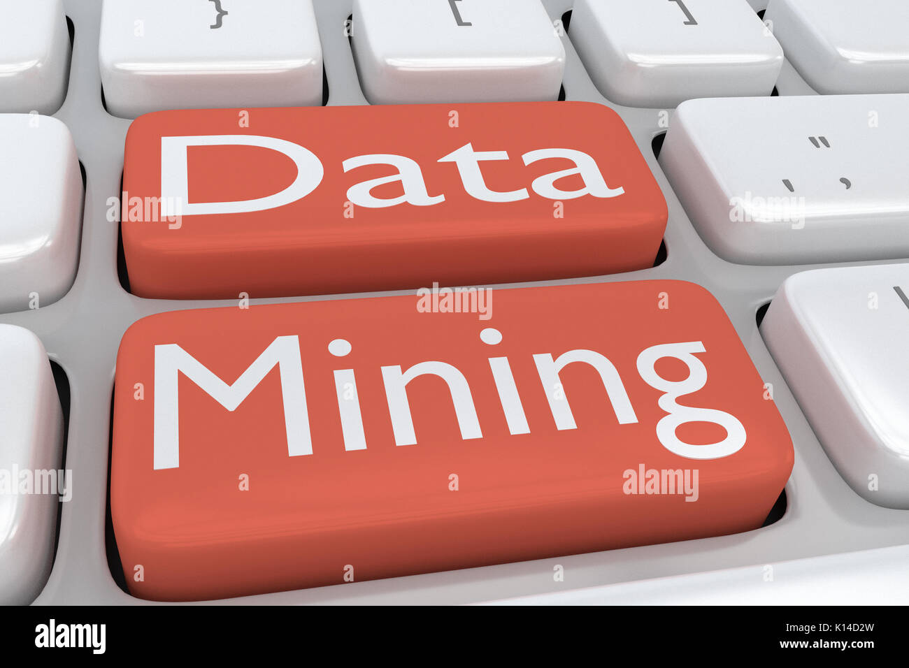 3D illustration of computer keyboard with the script "Data Mining" on ...