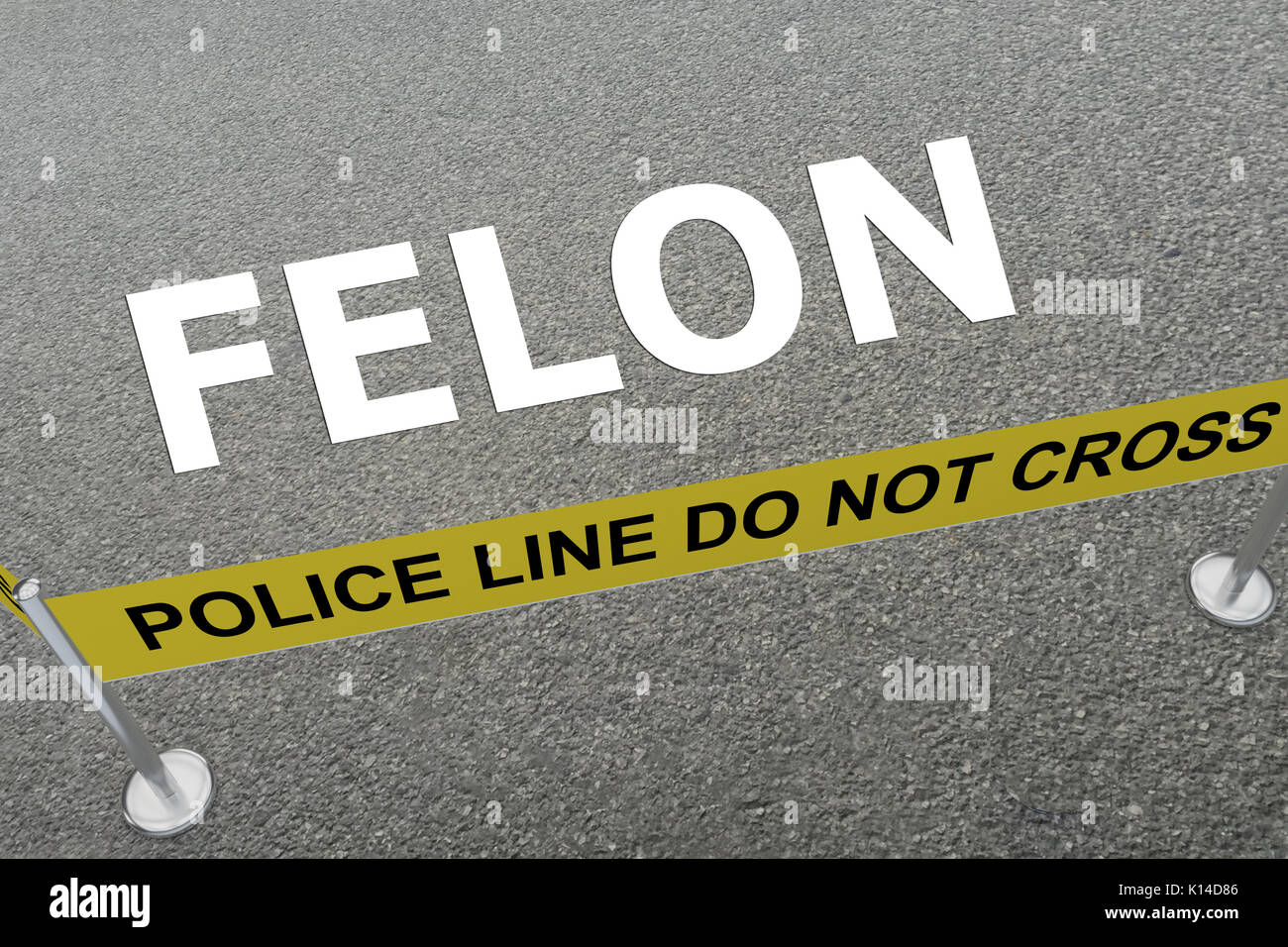 3D illustration of "FELON" title on the ground in a police arena Stock ...