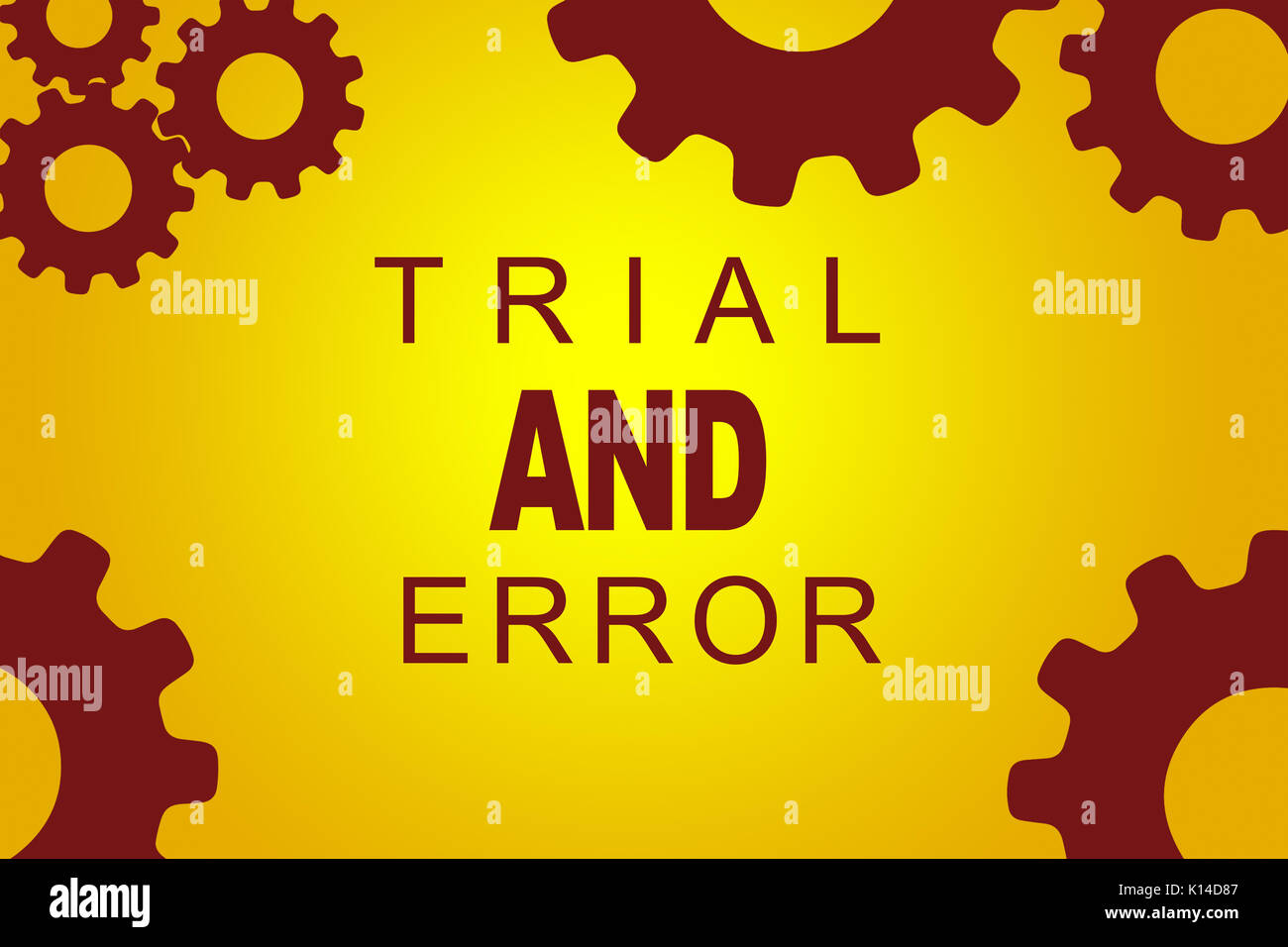 TRIAL AND ERROR sign concept illustration with red gear wheel figures ...