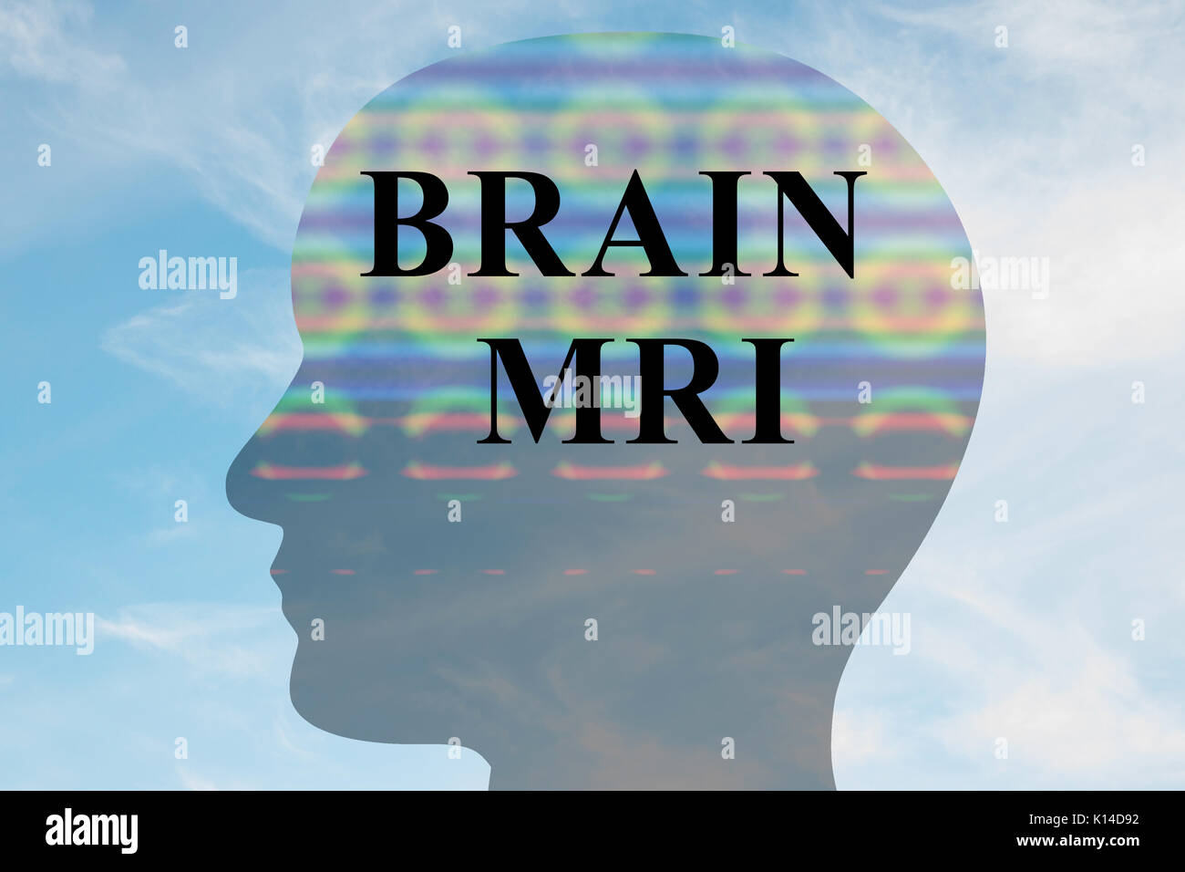 Render illustration of "BRAIN MRI" title on head silhouette, with ...