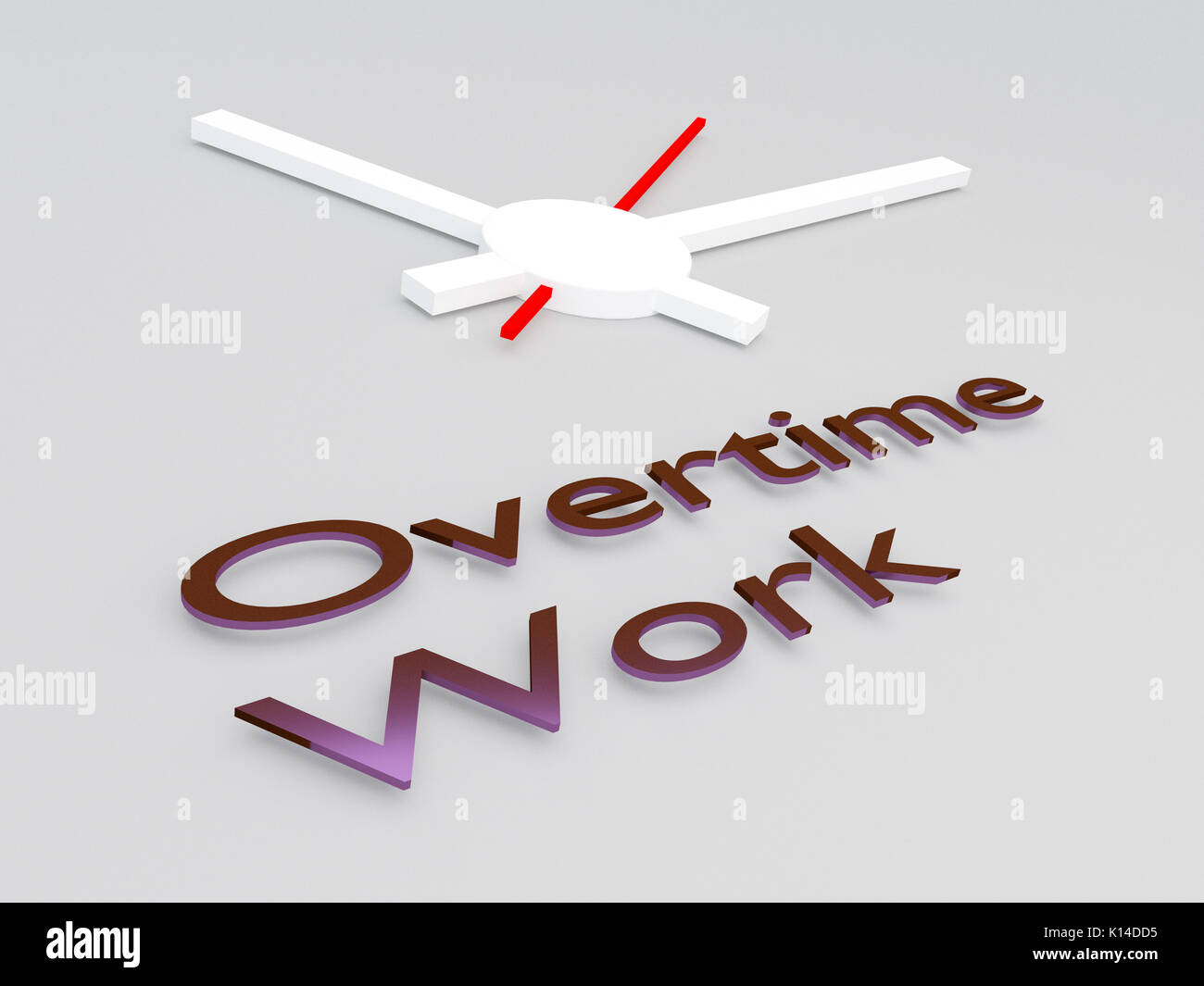 3D illustration of "Overtime Work" title with a clock as a background ...