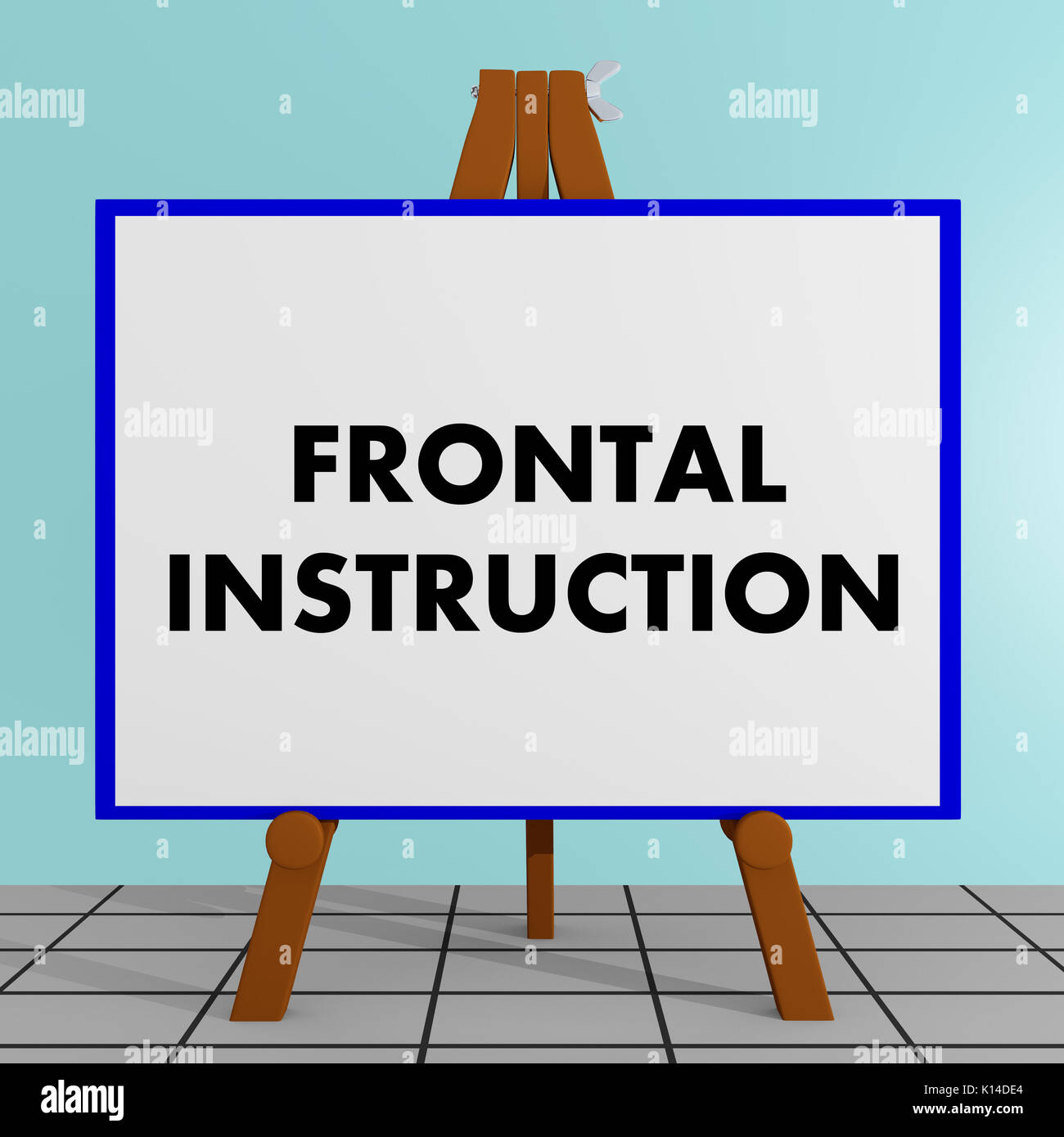 3D illustration of "FRONTAL INSTRUCTION" title on a tripod display ...