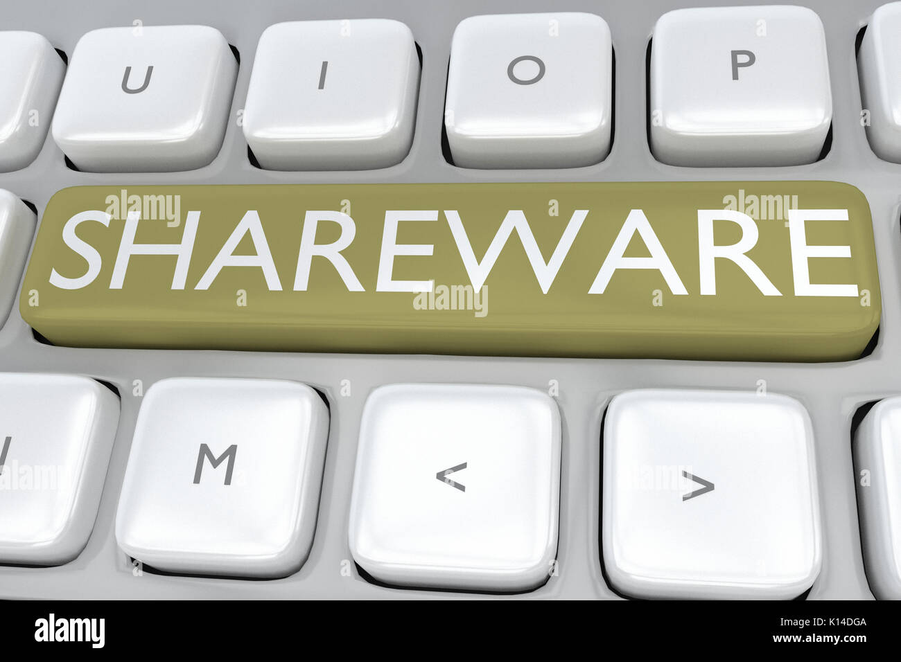 3D illustration of computer keyboard with the print "SHAREWARE" on a ...