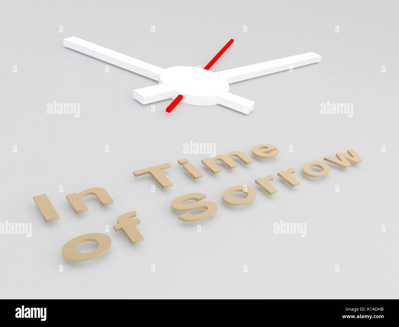 3D illustration of "In Time Of Sorrow" title with a clock as a ...