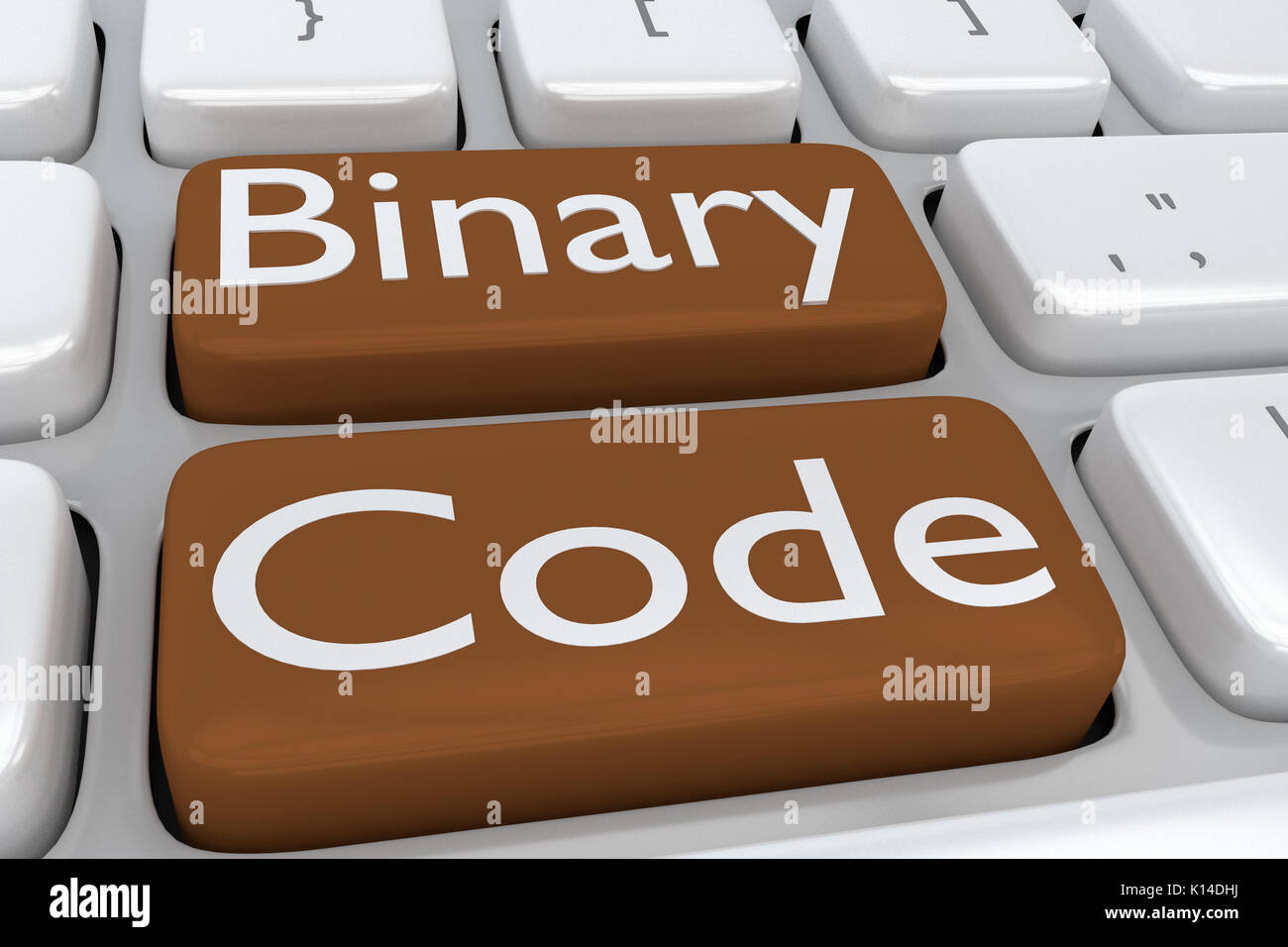 3d Illustration Of Computer Keyboard With The Script Binary Code On Two Adjacent Brown Buttons
