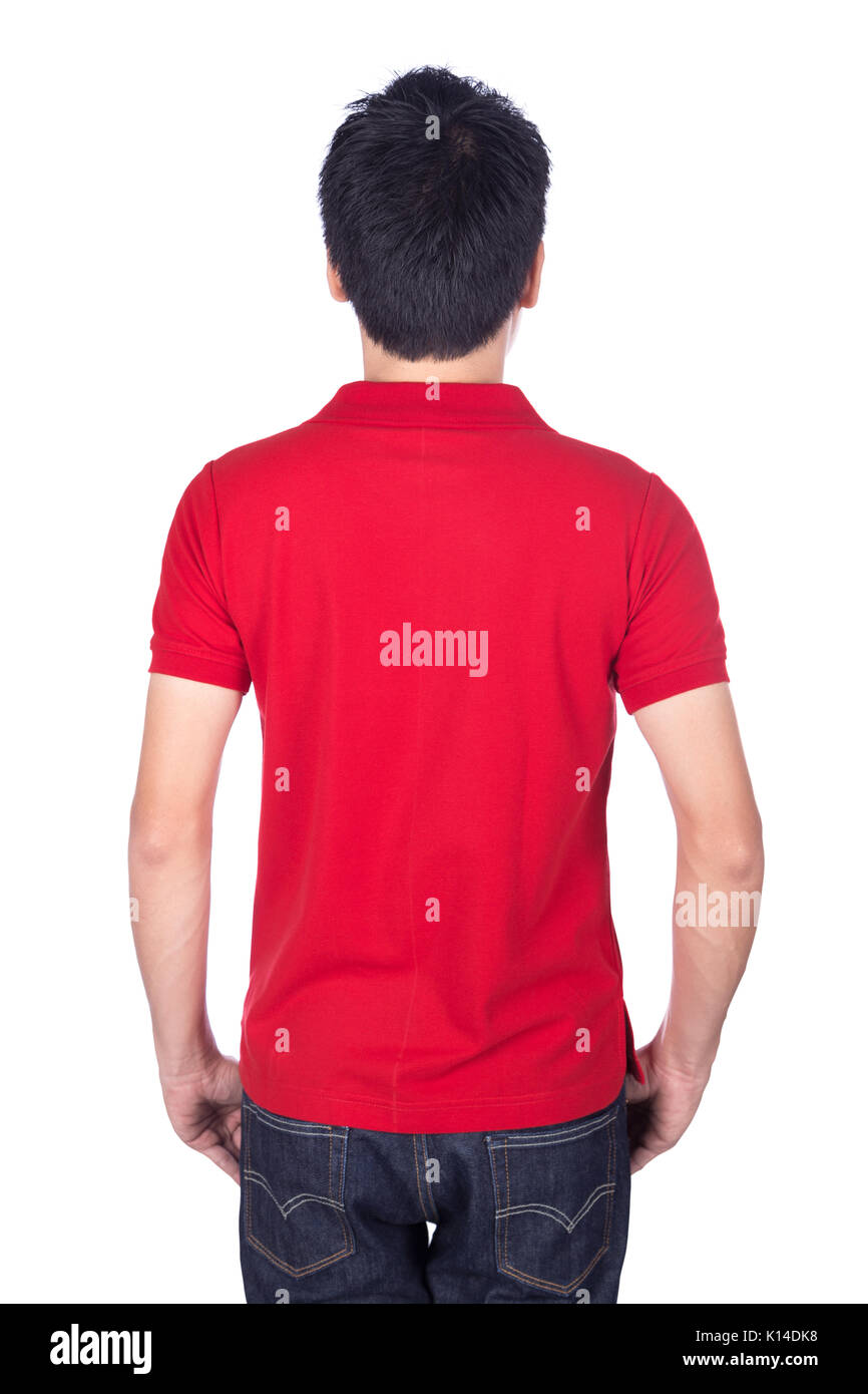 man in red polo shirt isolated on a white background (back side Stock ...