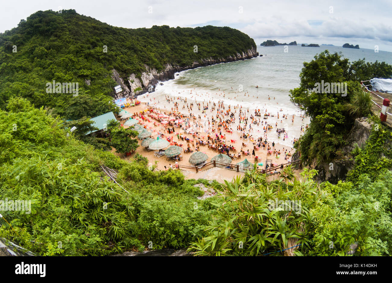 overcrowded beach in Cat Island - it is a popular summer destination ...