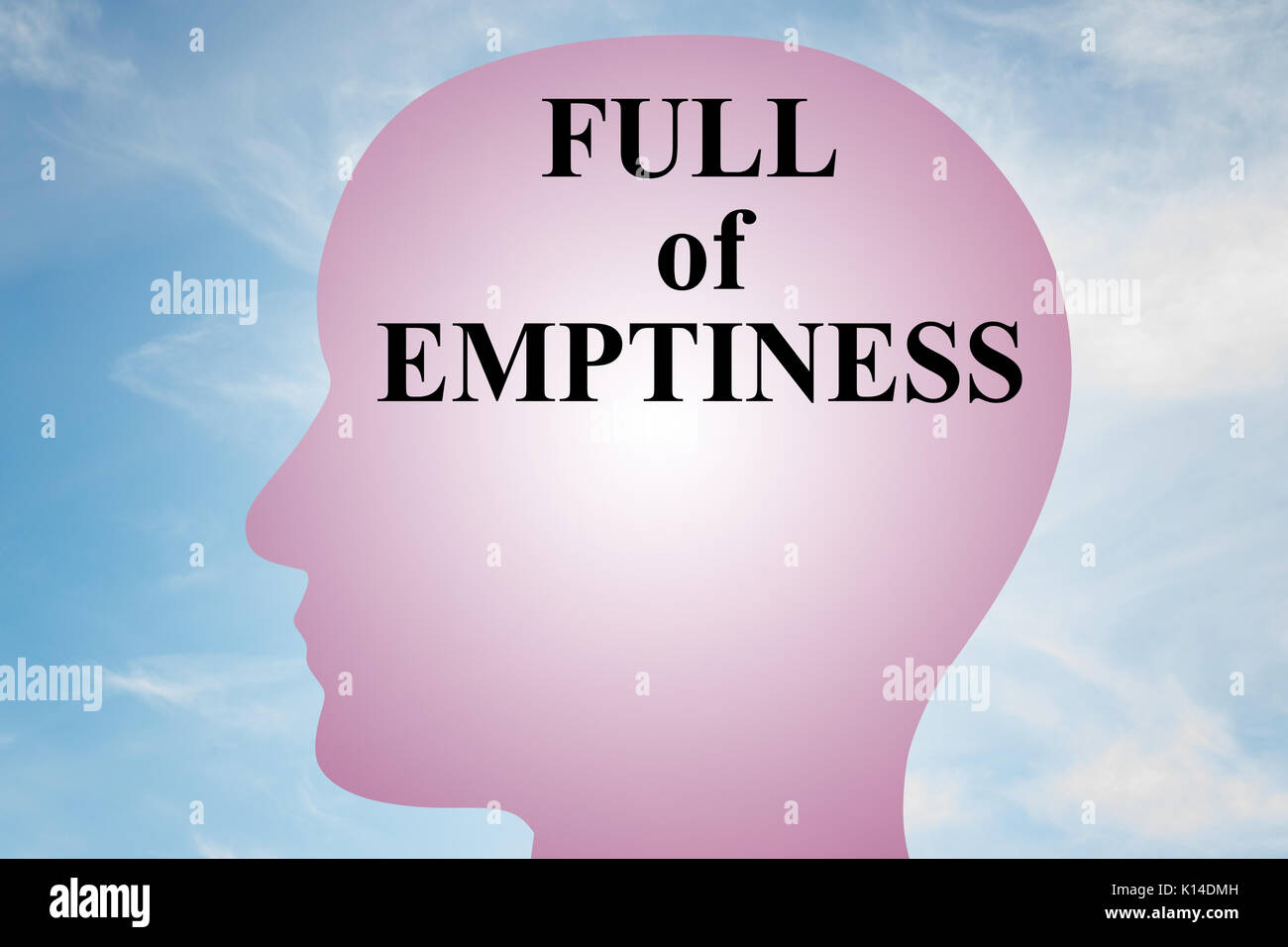 Render illustration of "FULL of EMPTINESS" title on head silhouette ...