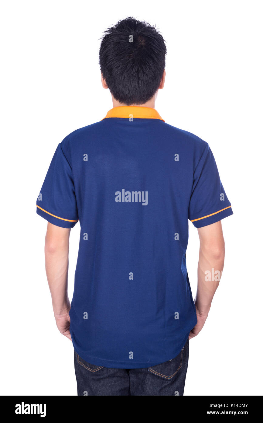 man in blue polo shirt isolated on a white background (back side Stock ...