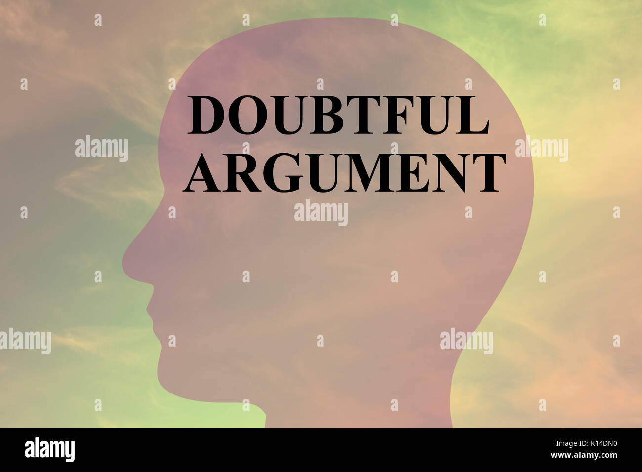Render illustration of "DOUBTFUL ARGUMENT" title on head silhouette ...