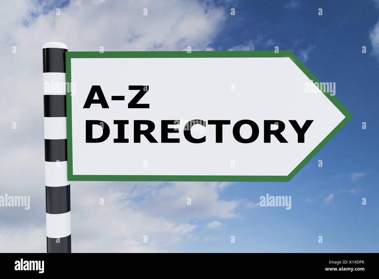 3D illustration of "A-Z DIRECTORY" script on road sign Stock Photo - Alamy