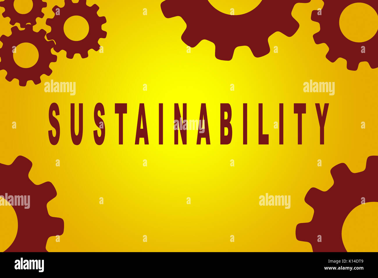 SUSTAINABILITY sign concept illustration with red gear wheel figures on ...