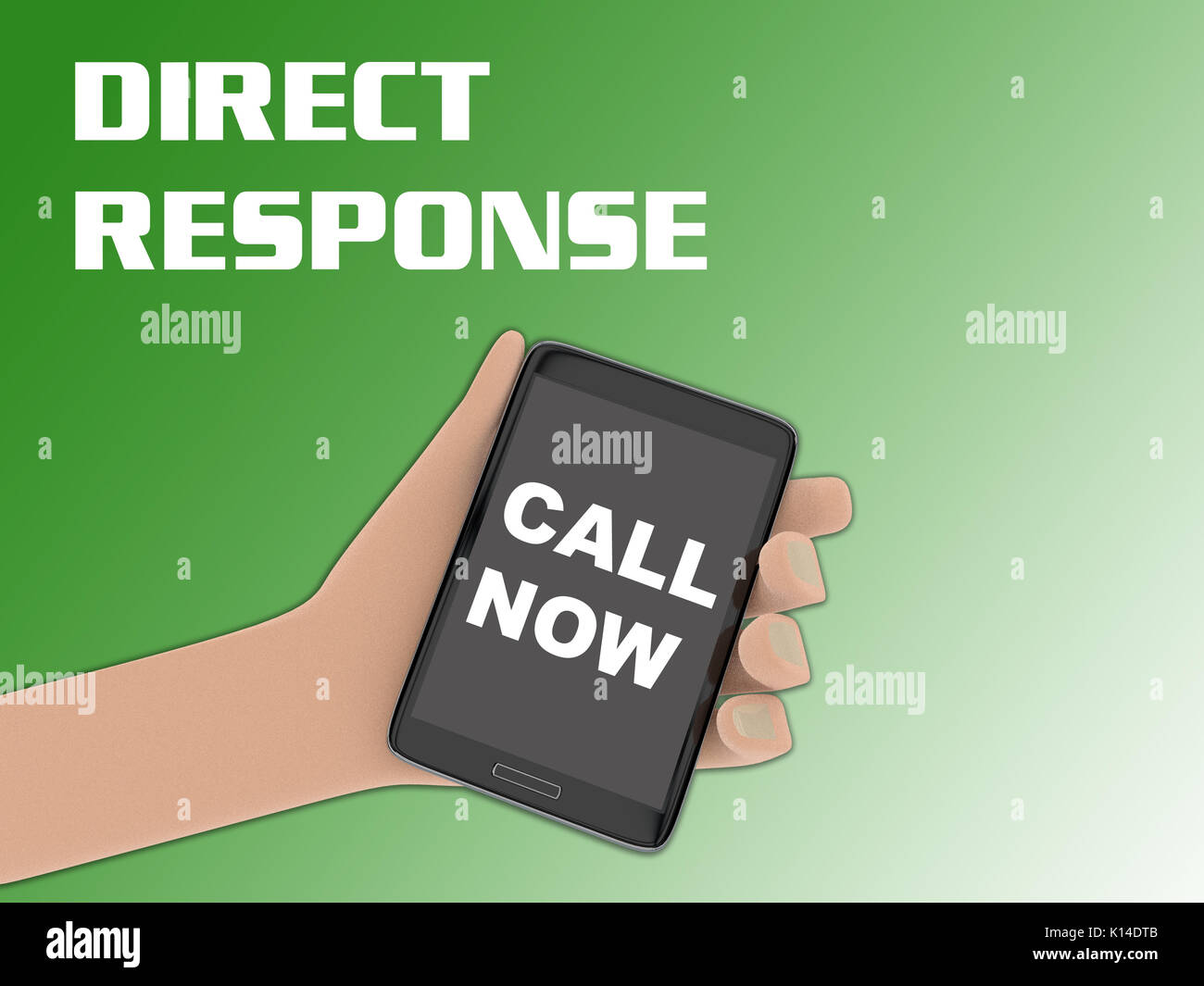 3D illustration of "CALL NOW" script on the screen of a cellulr phone ...