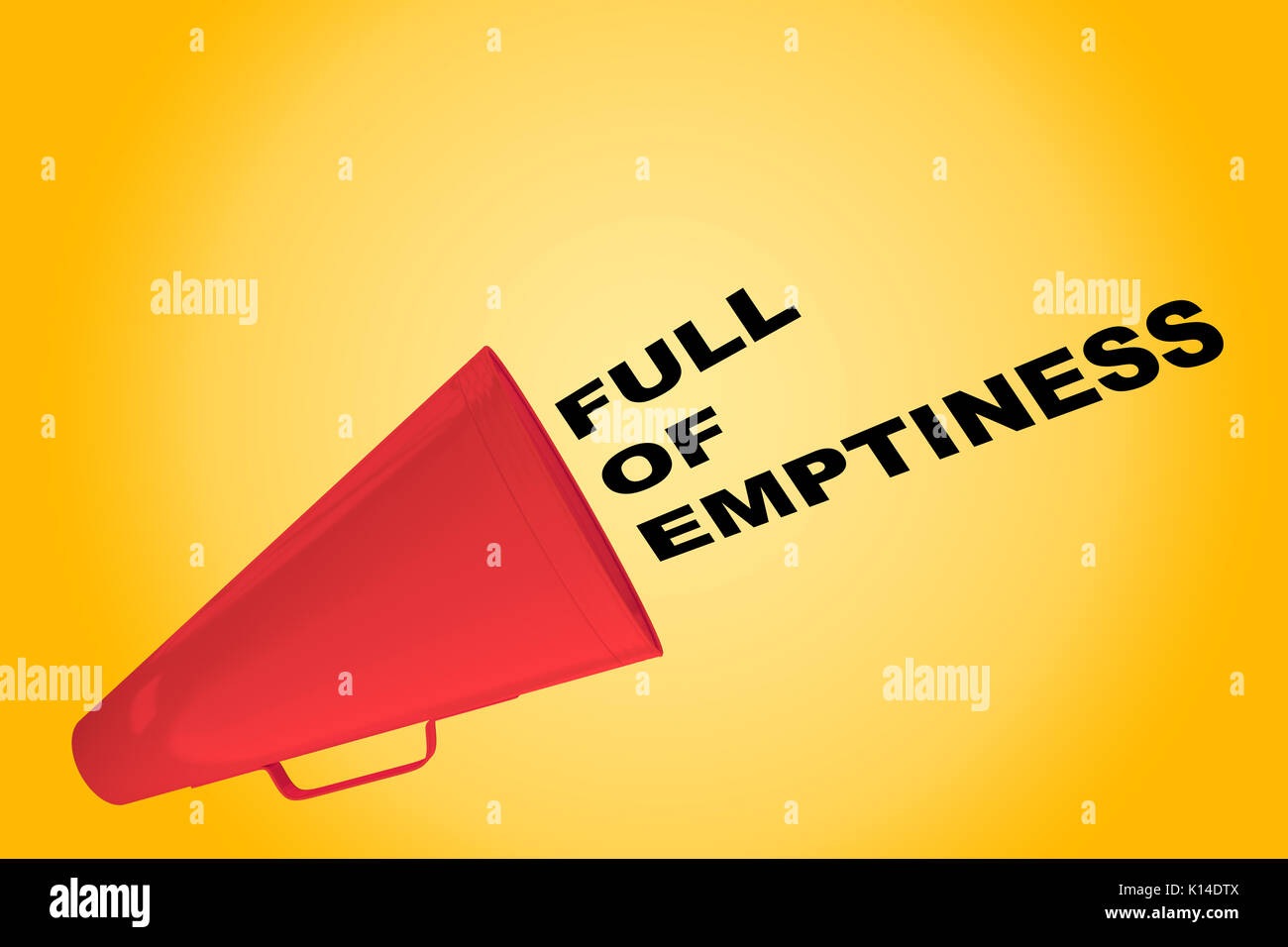 3D illustration of "FULL OF EMPTINESS" title flowing from a loudspeaker ...