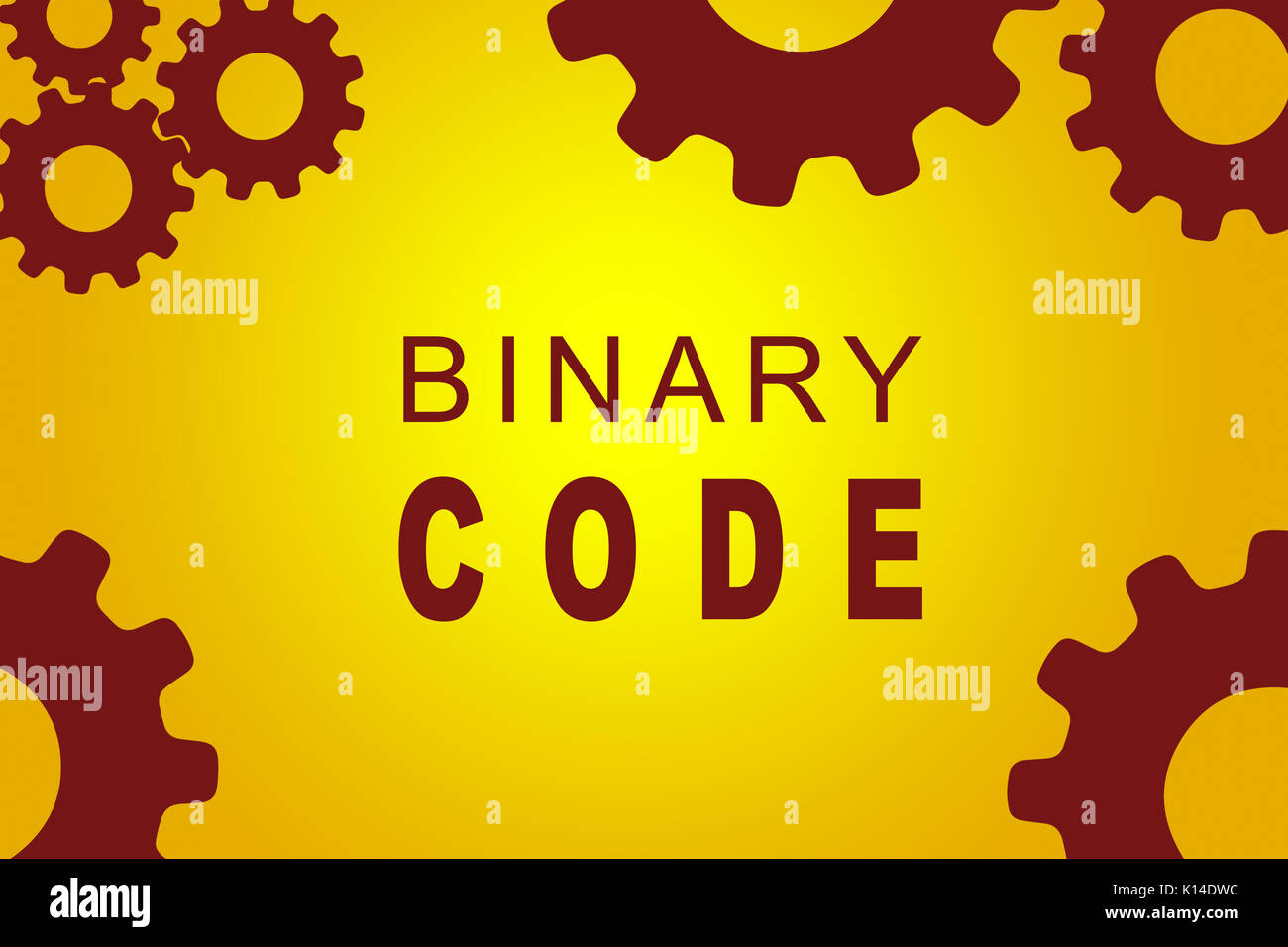 Binary Code Sign Concept Illustration With Red Gear Wheel Figures On Yellow Background Stock 