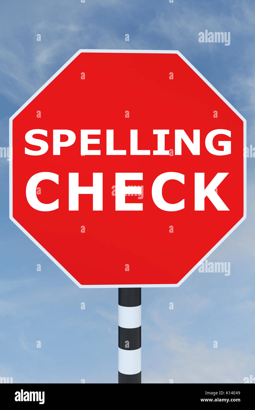 3D illustration of "SPELLING CHECK" title on road STOP sign Stock Photo ...