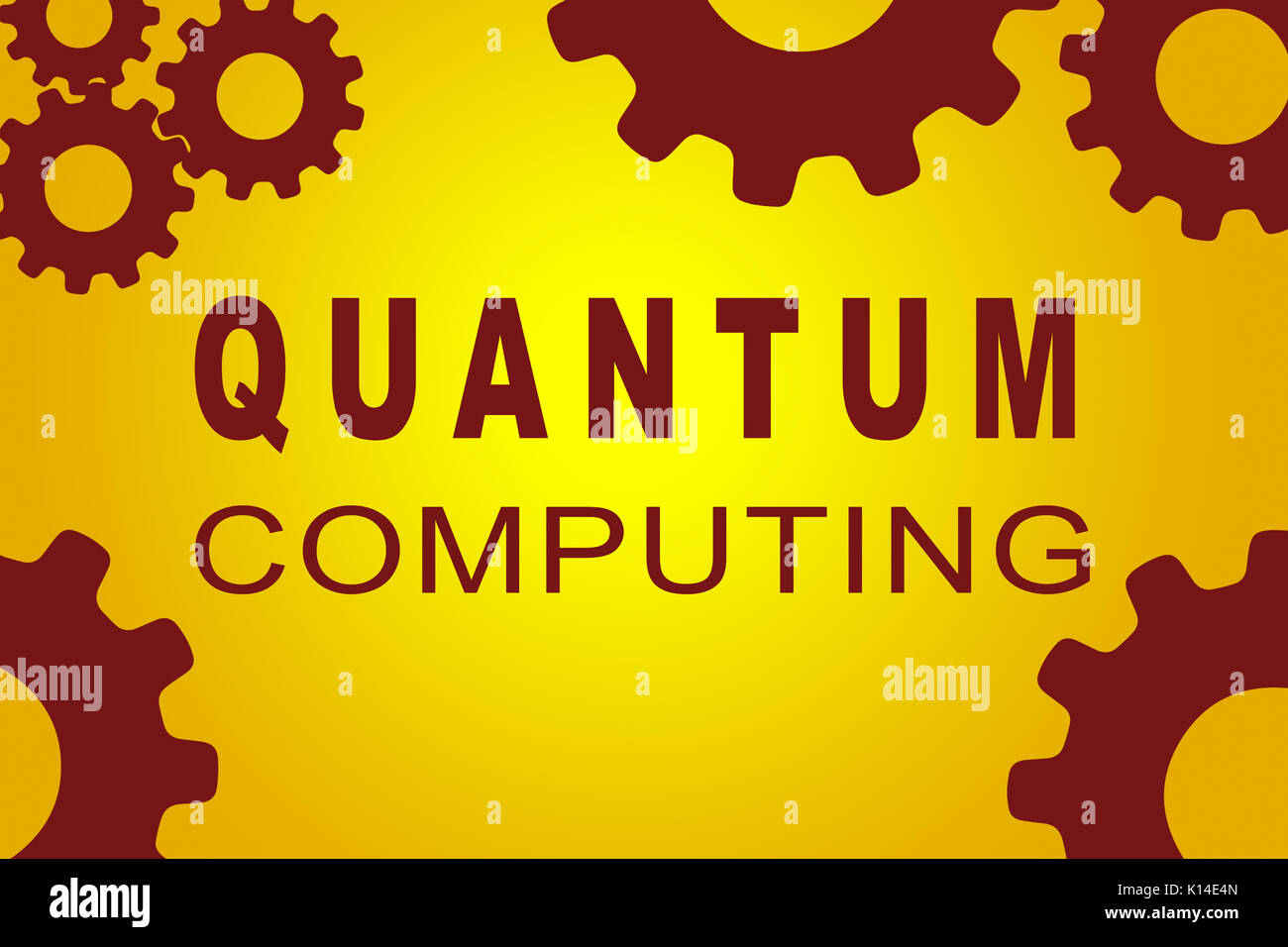 QUANTUM COMPUTING sign concept illustration with red gear wheel figures ...