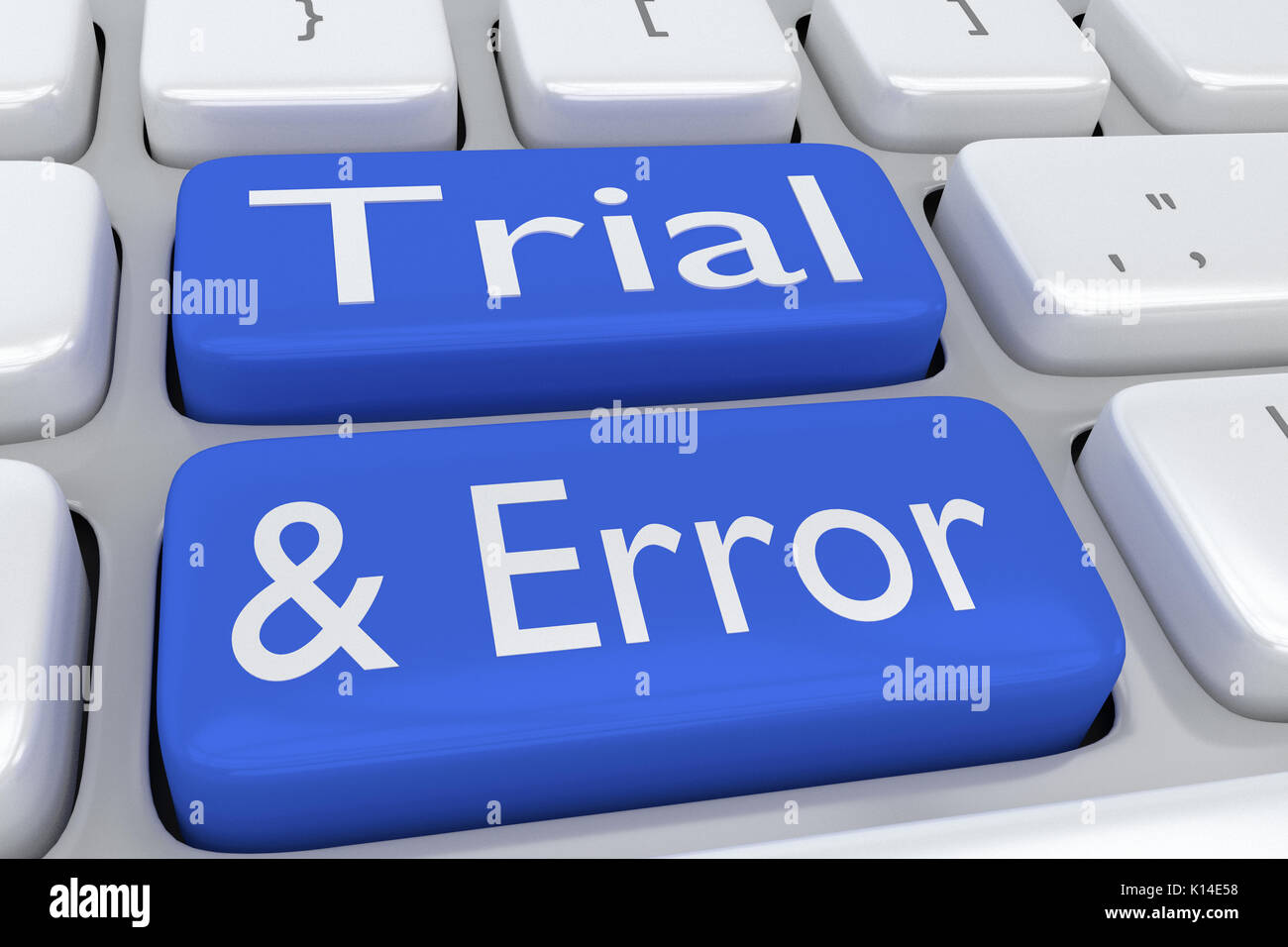 3D illustration of computer keyboard with the script "Trial & Error" on ...
