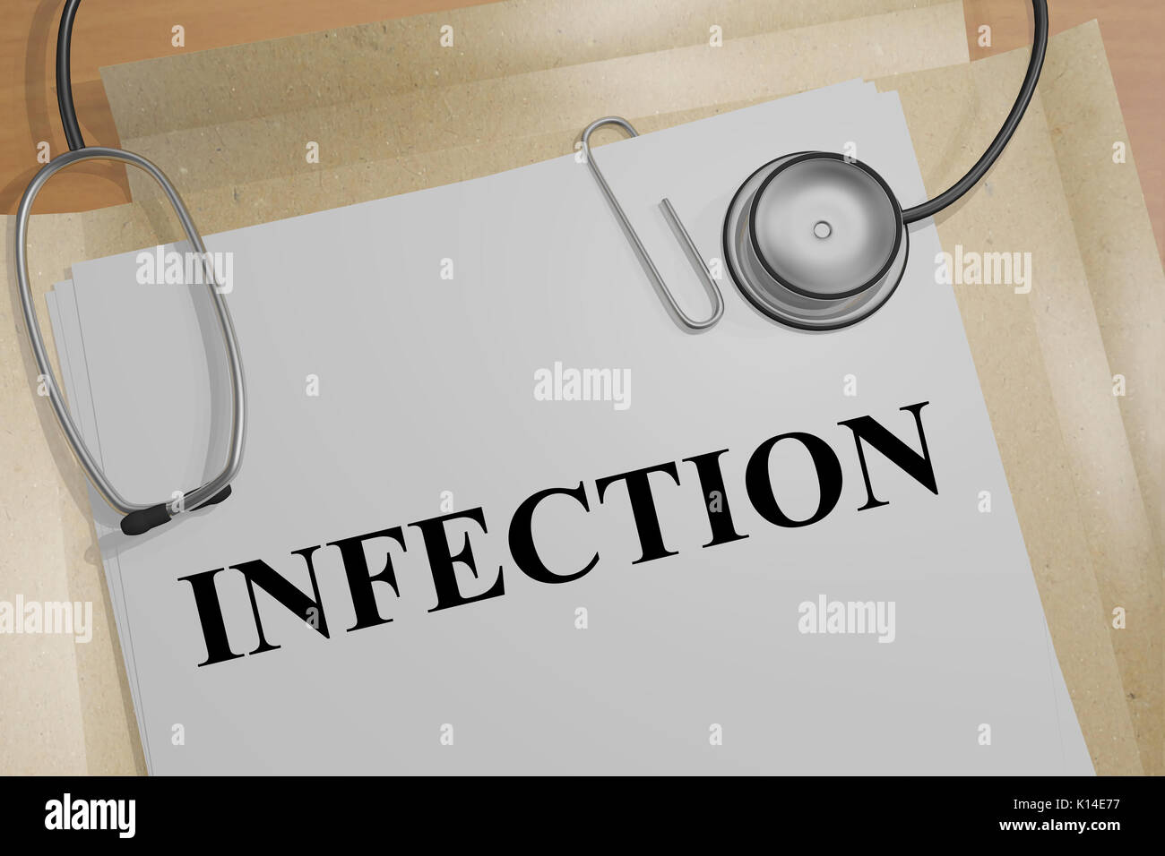 3D illustration of "INFECTION" title on a medical document Stock Photo ...